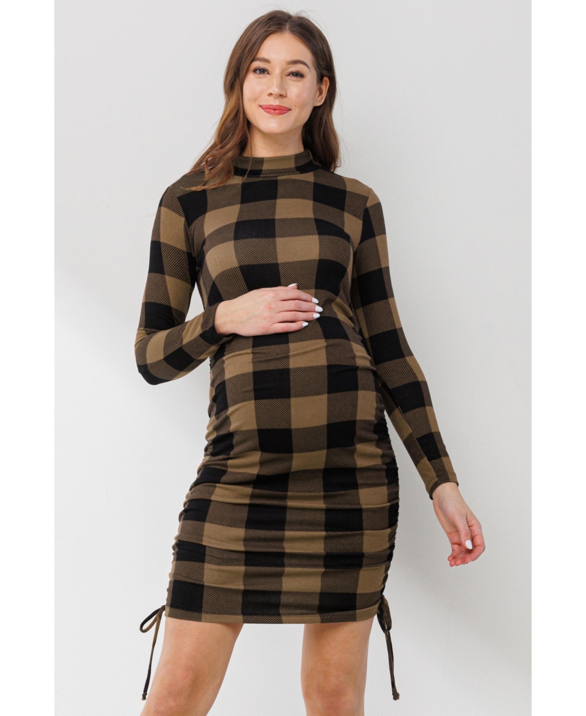 Click here for Hello Miz Maternity Bodycon Plaid Side Ruched Long... prices
