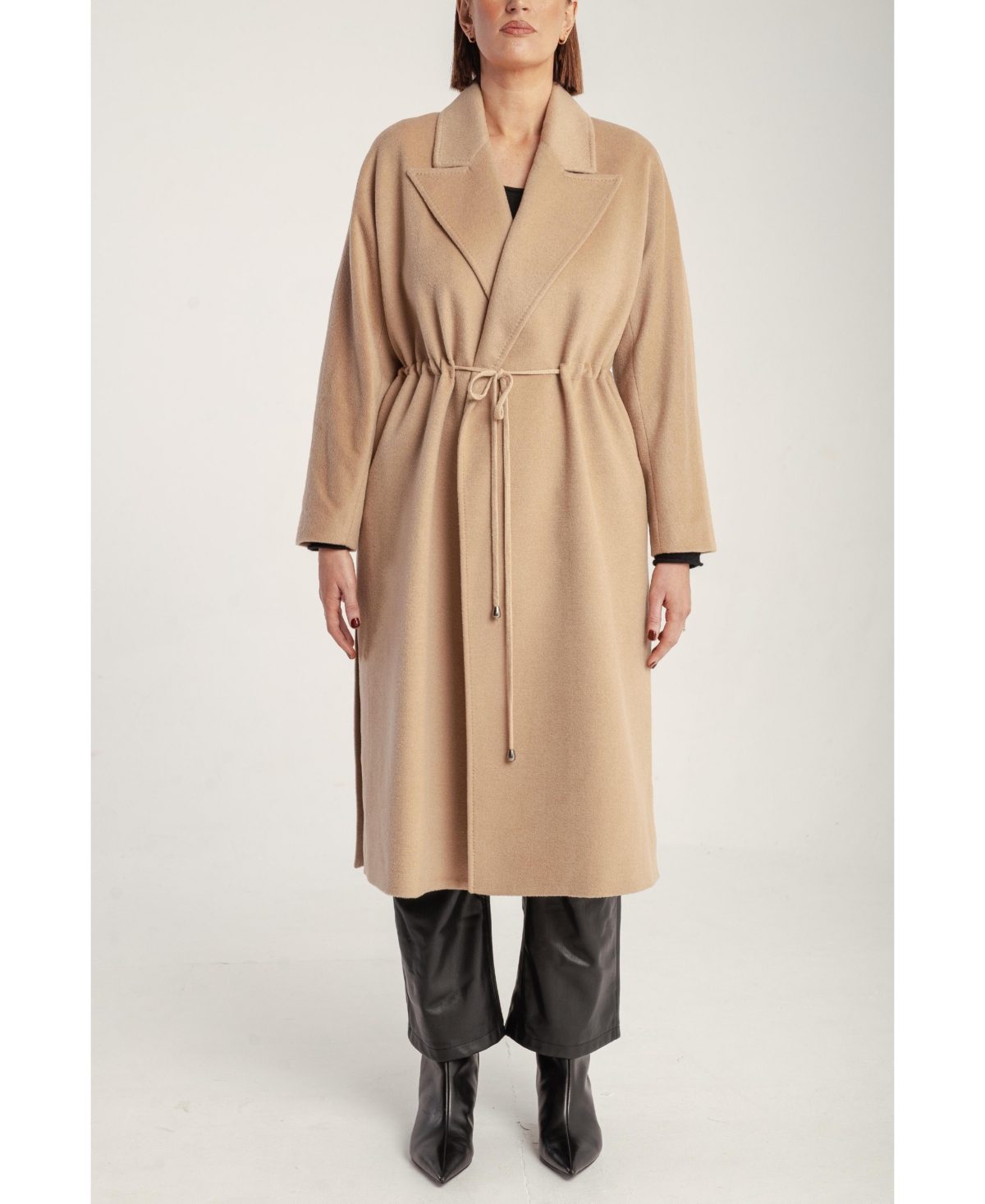 Click here for 1982 Womens Cashmere Tie Waist Lapel Coat - Yellow... prices