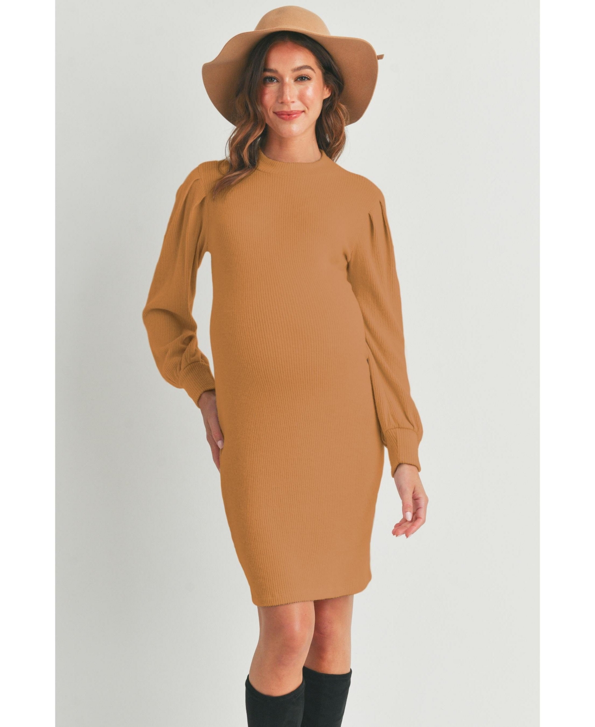 Click here for Hello Miz Maternity Ribbed Mock Neck Puff Long Sle... prices