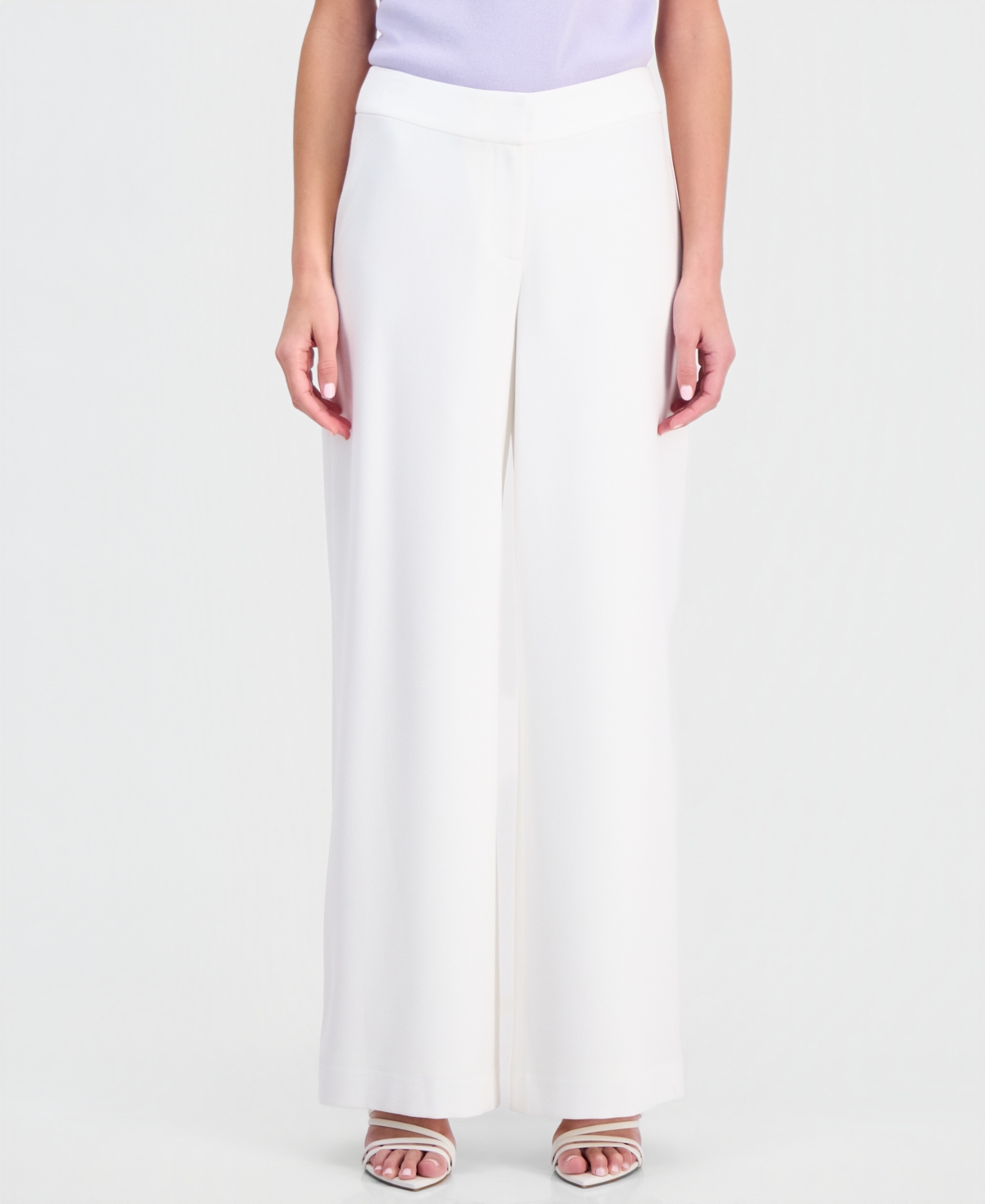 Click here for Tahari Asl Womens Mid-Rise Wide Leg Pants - White prices