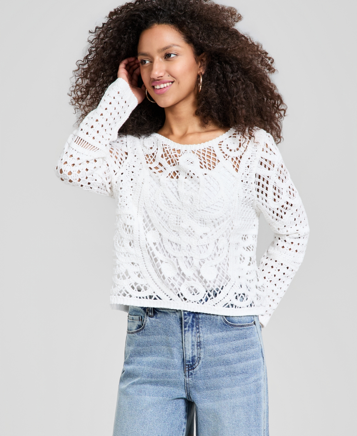 Click here for And Now This Womens Crochet Long-Sleeve Sweater  M... prices