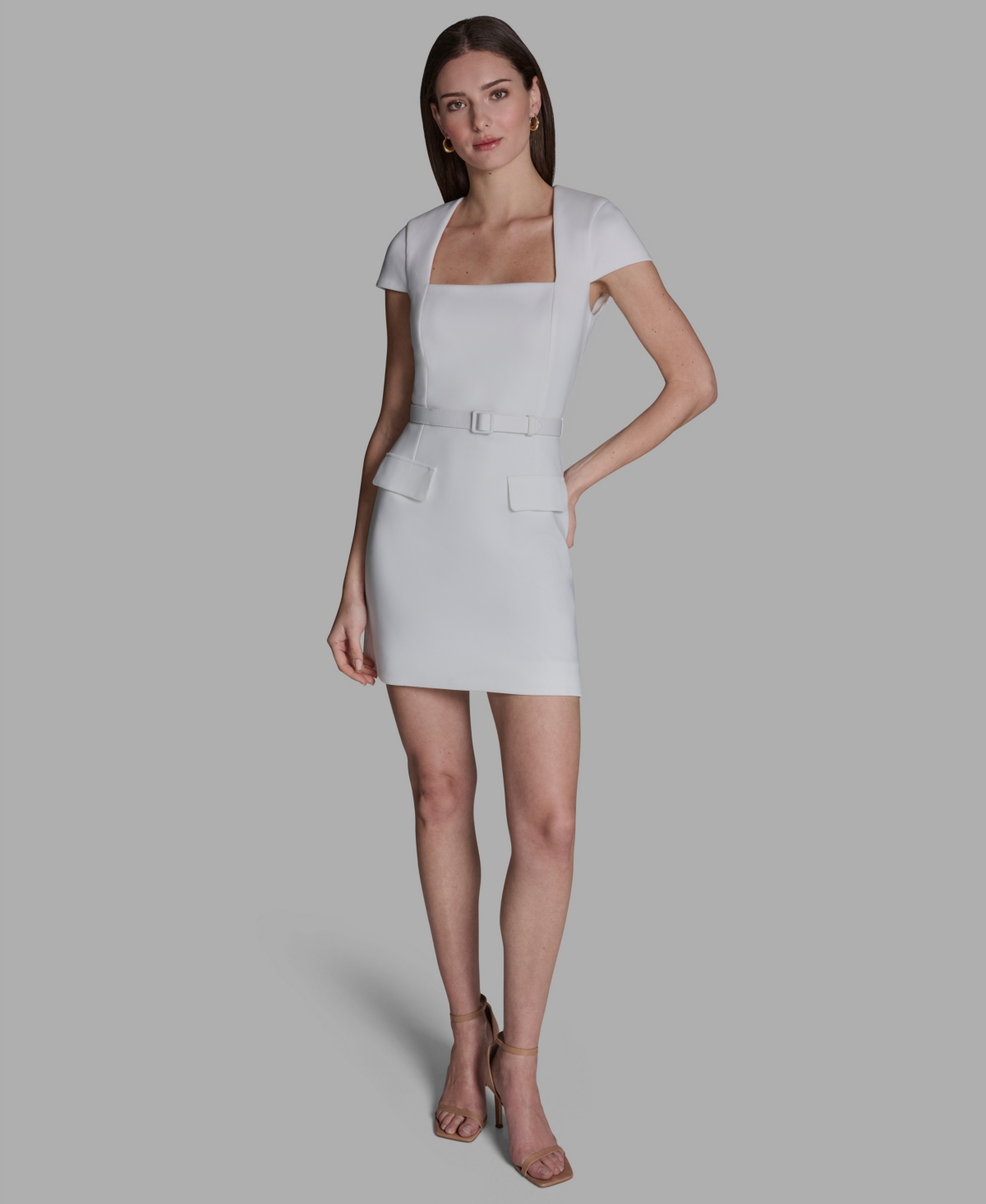 Click here for Bcbg Womens Scuba Square Neck A-Line Dress - Cream prices