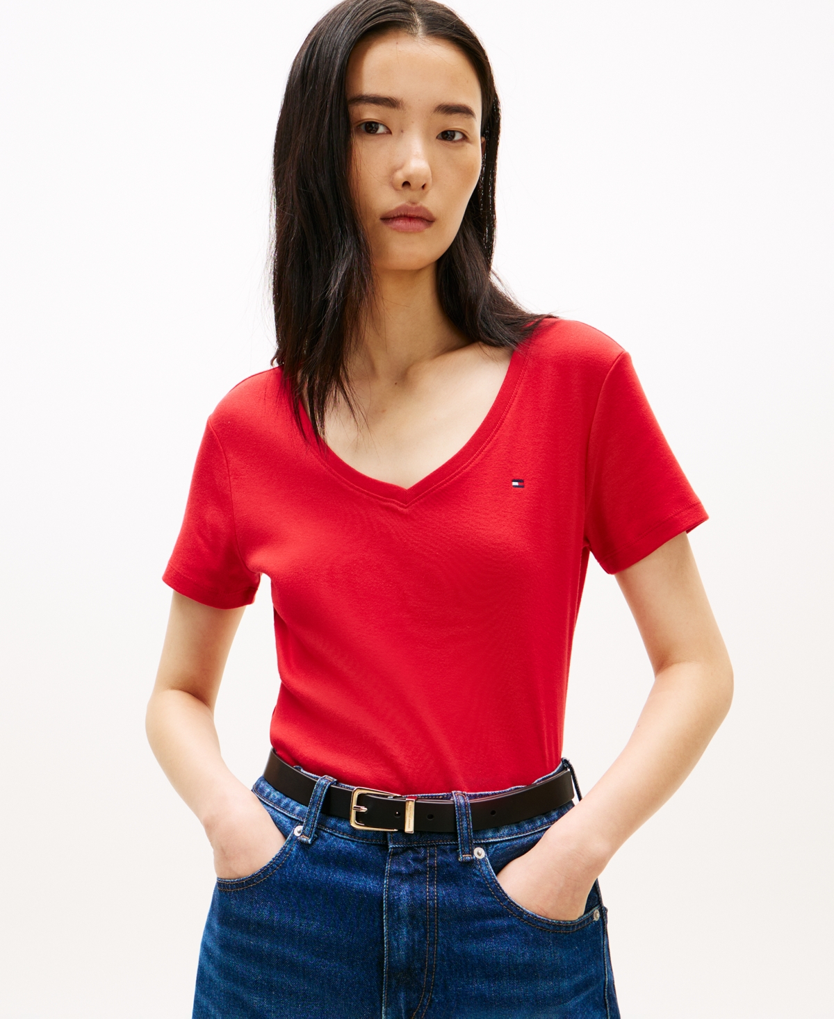 Click here for Tommy Hilfiger Womens Rib Slim V-Neck Short-Sleeve... prices