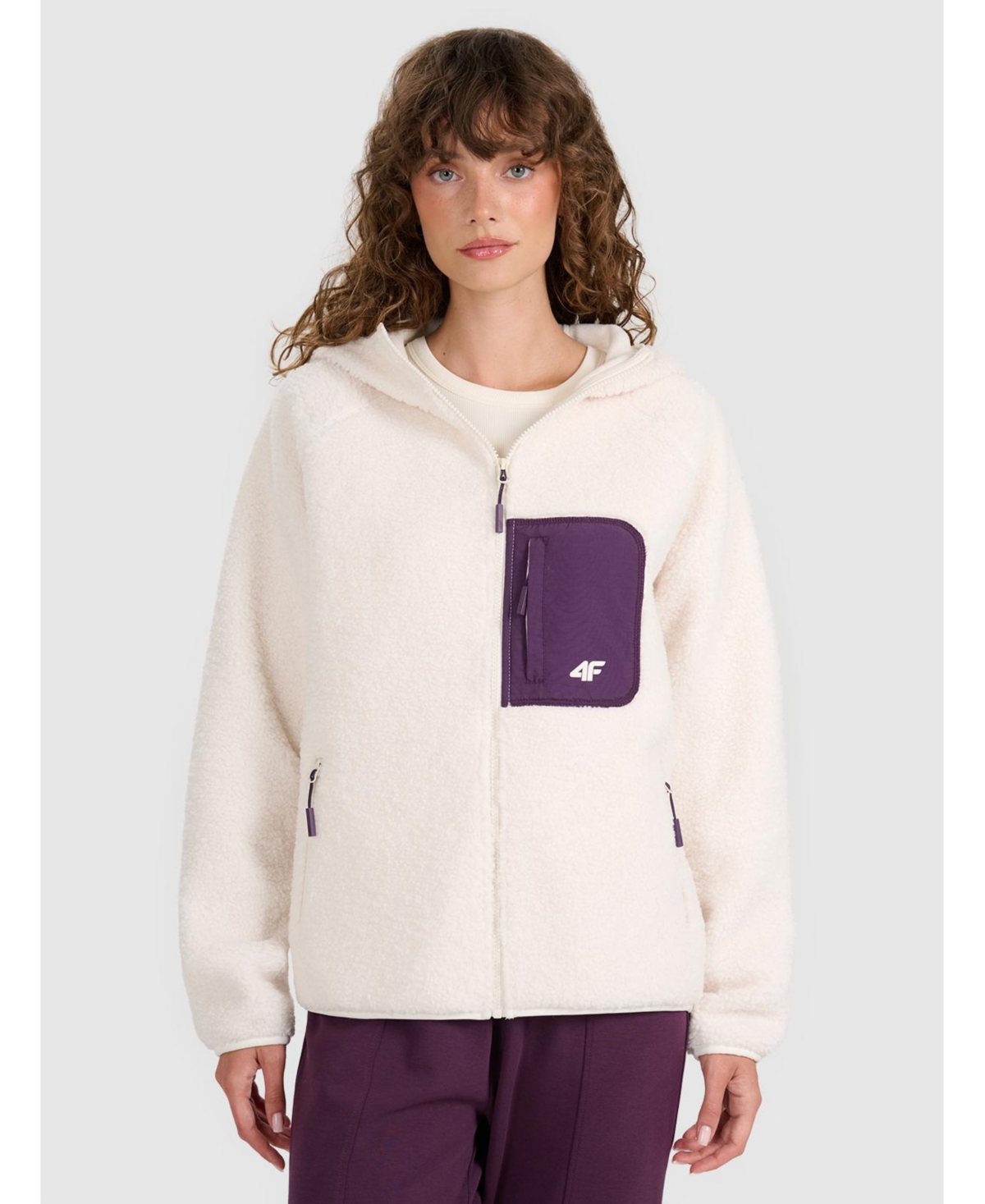 Click here for 4F Womens regular sherpa fleece with hood - white prices