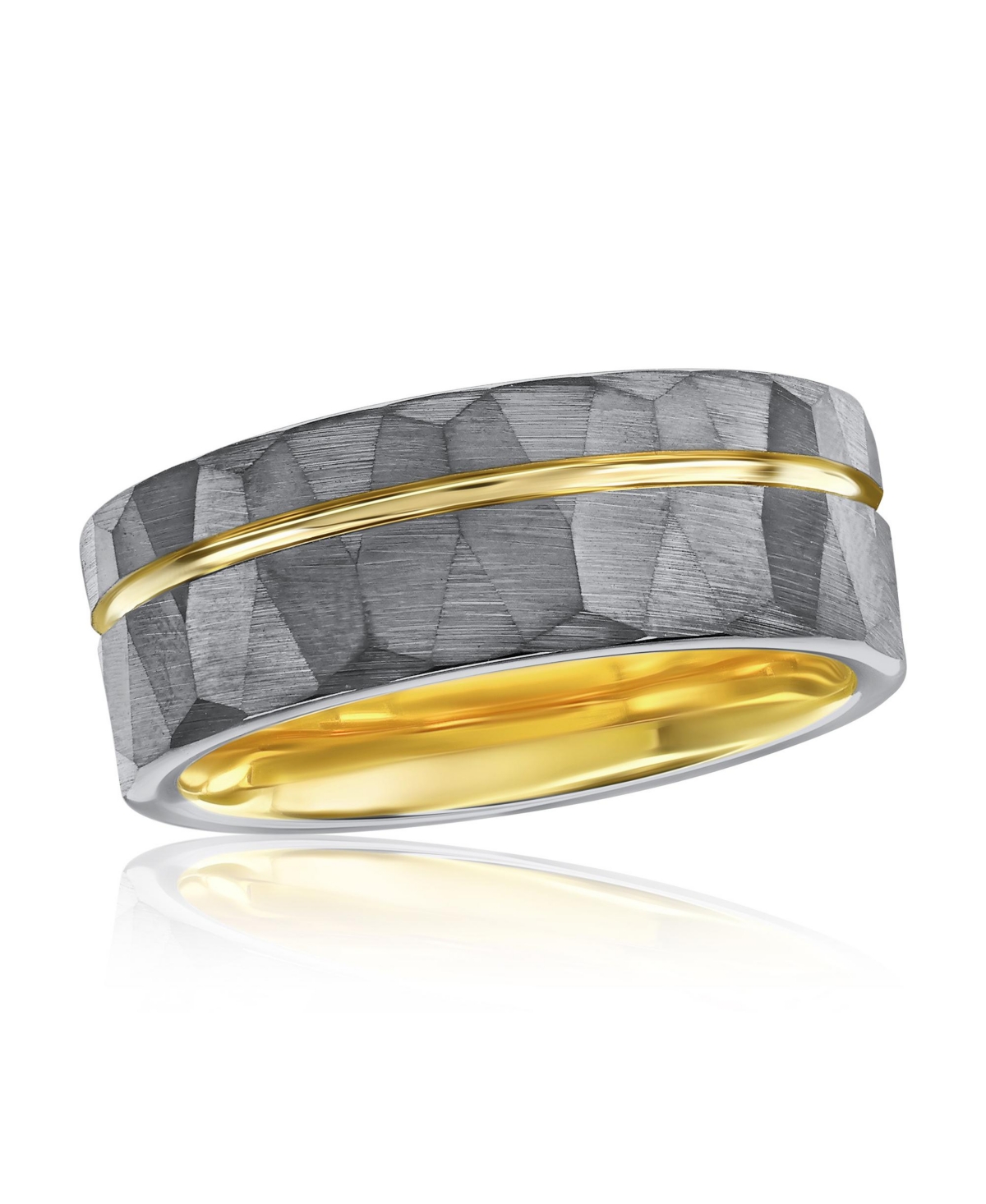 Click here for Matte Silver & Gold Lined Faceted Tungsten Ring -... prices