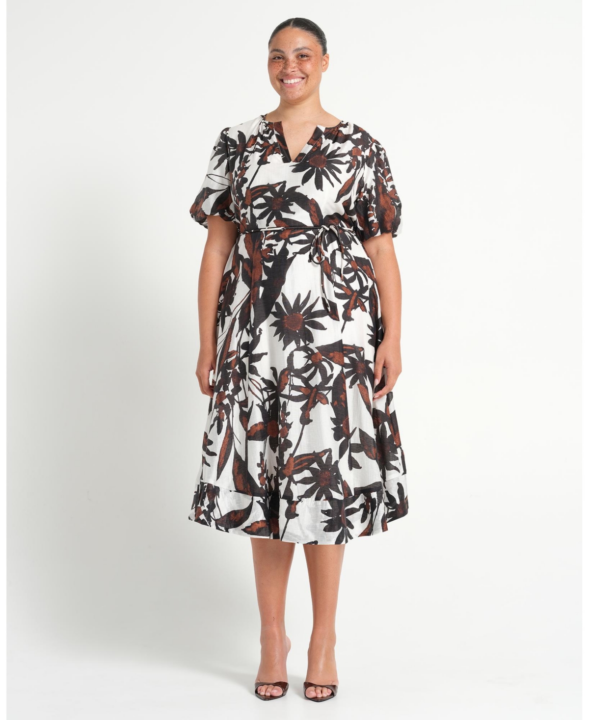 Click here for Estelle Plus Size Mabel V-Neck Midi Dress - Cedarb... prices