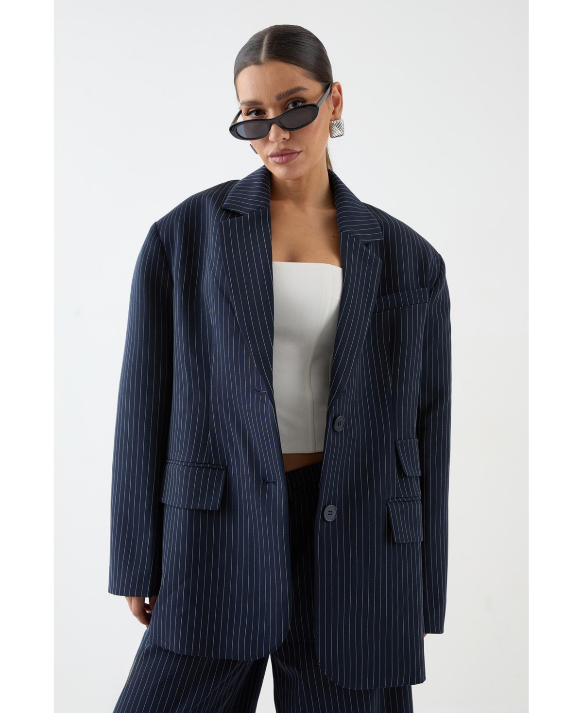 Click here for MissPap Womens Premium Pinstripe Oversized Blazer... prices