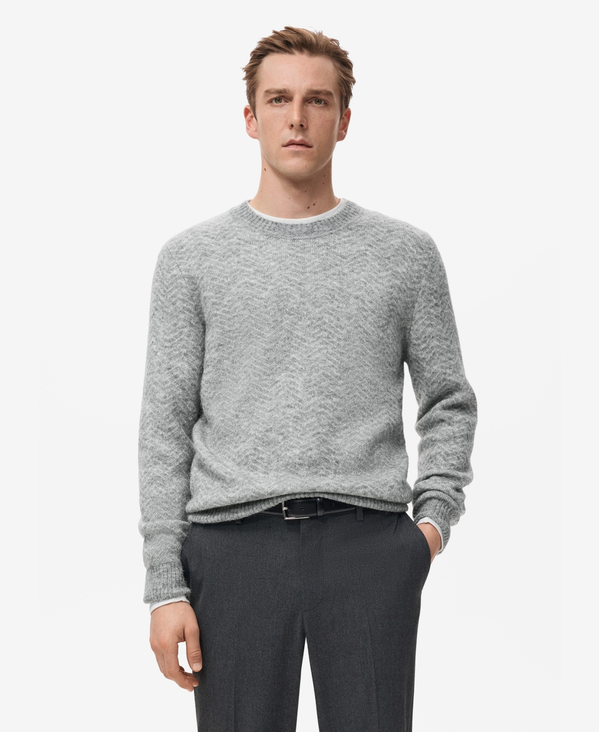 Click here for Mango Mens Knit Striped Sweater - Gray prices