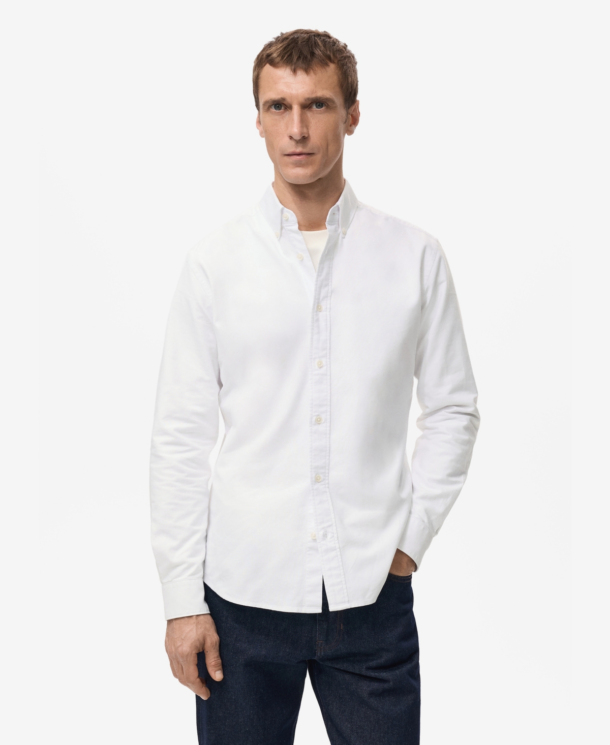 Click here for Mango Mens Cotton Oxford Shirt - White prices