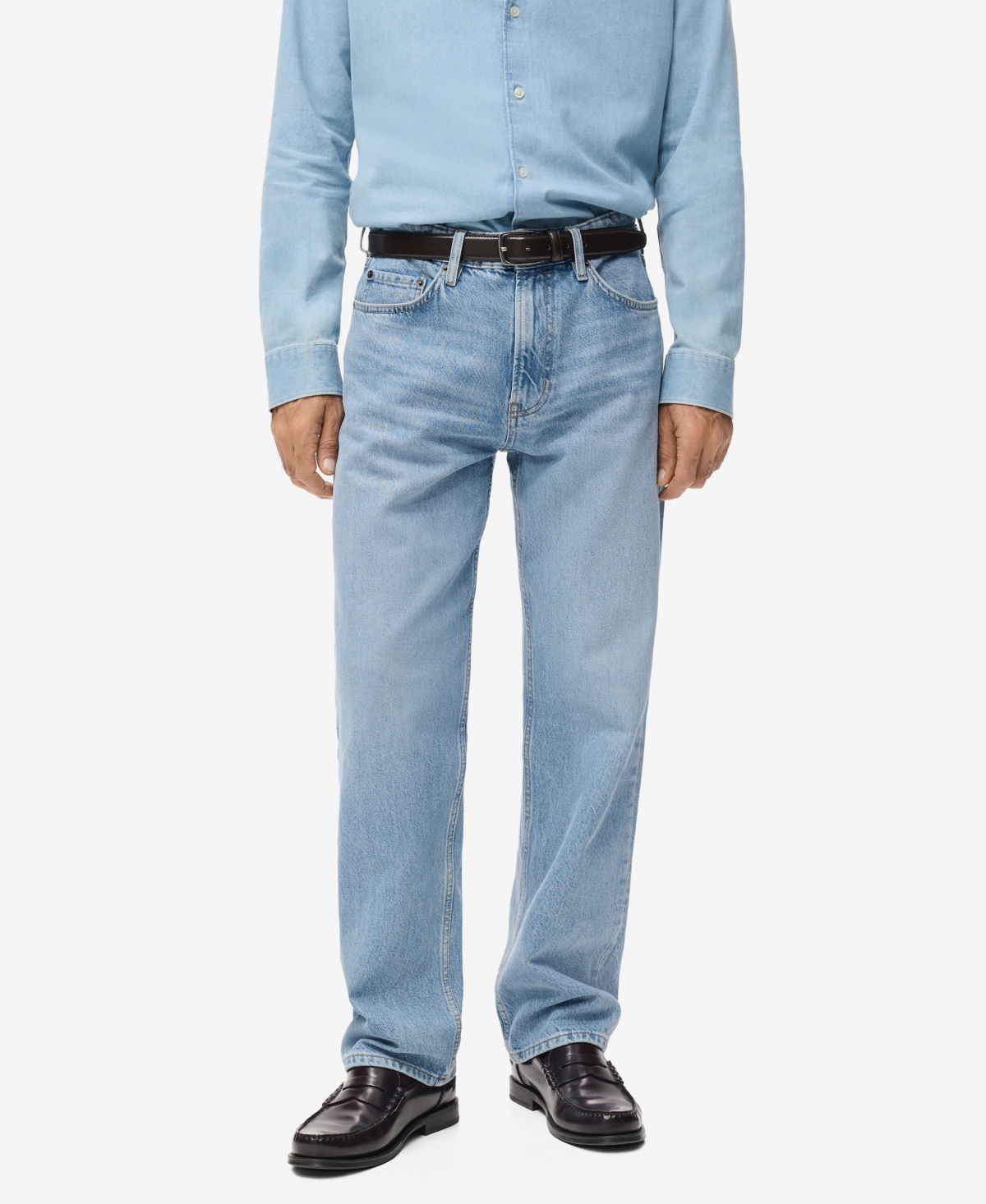 Click here for Mango Mens Moby Straight-Fit Light-Wash Jeans - Li... prices