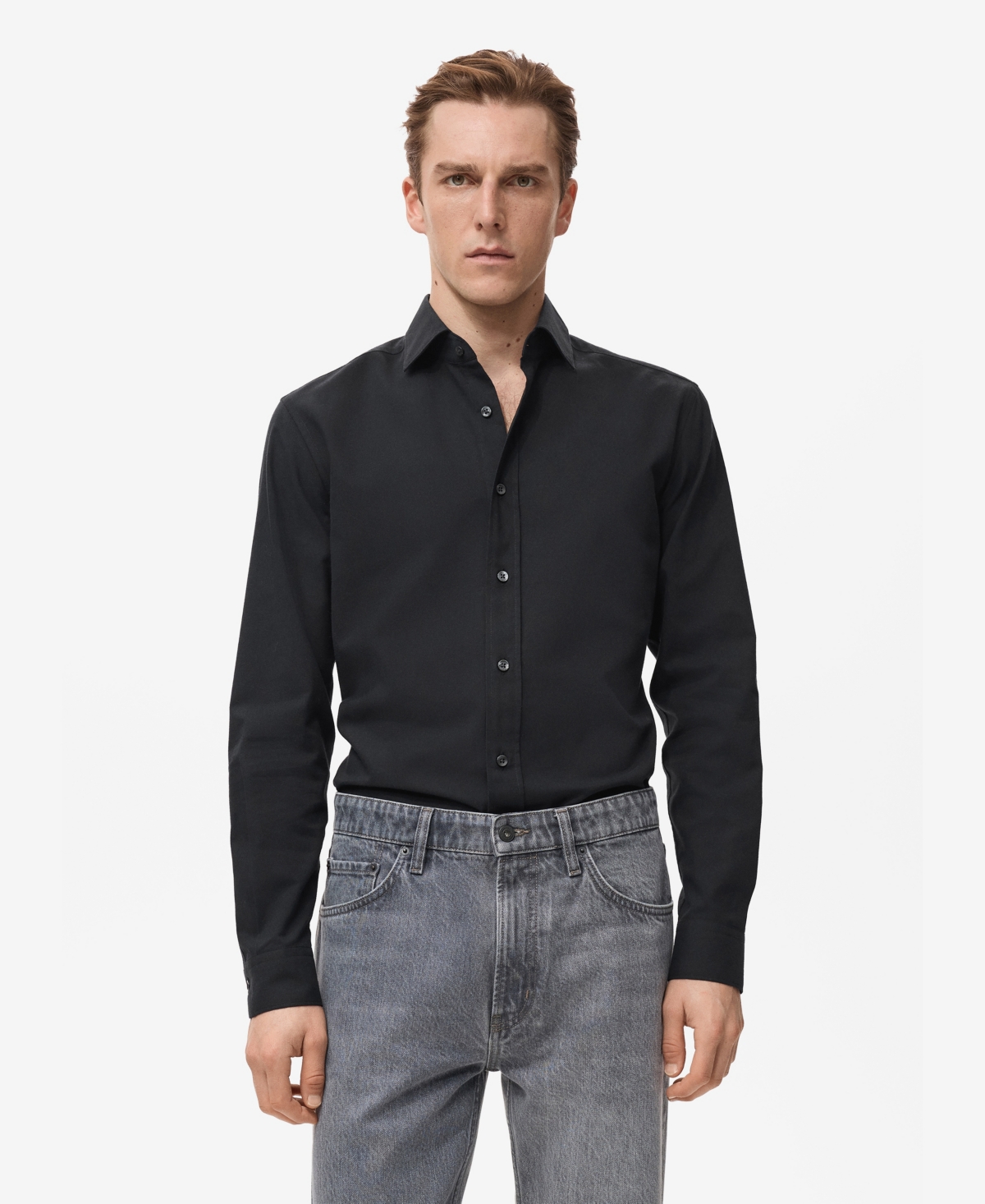 Click here for Mango Mens Cotton Slim-Fit Shirt - Black prices
