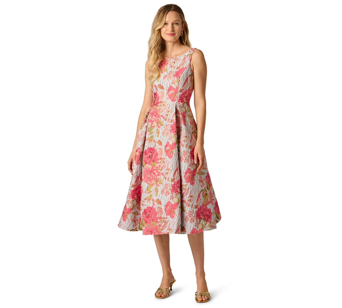 Click here for Adrianna Papell Womens Floral Crewneck Midi Dress... prices