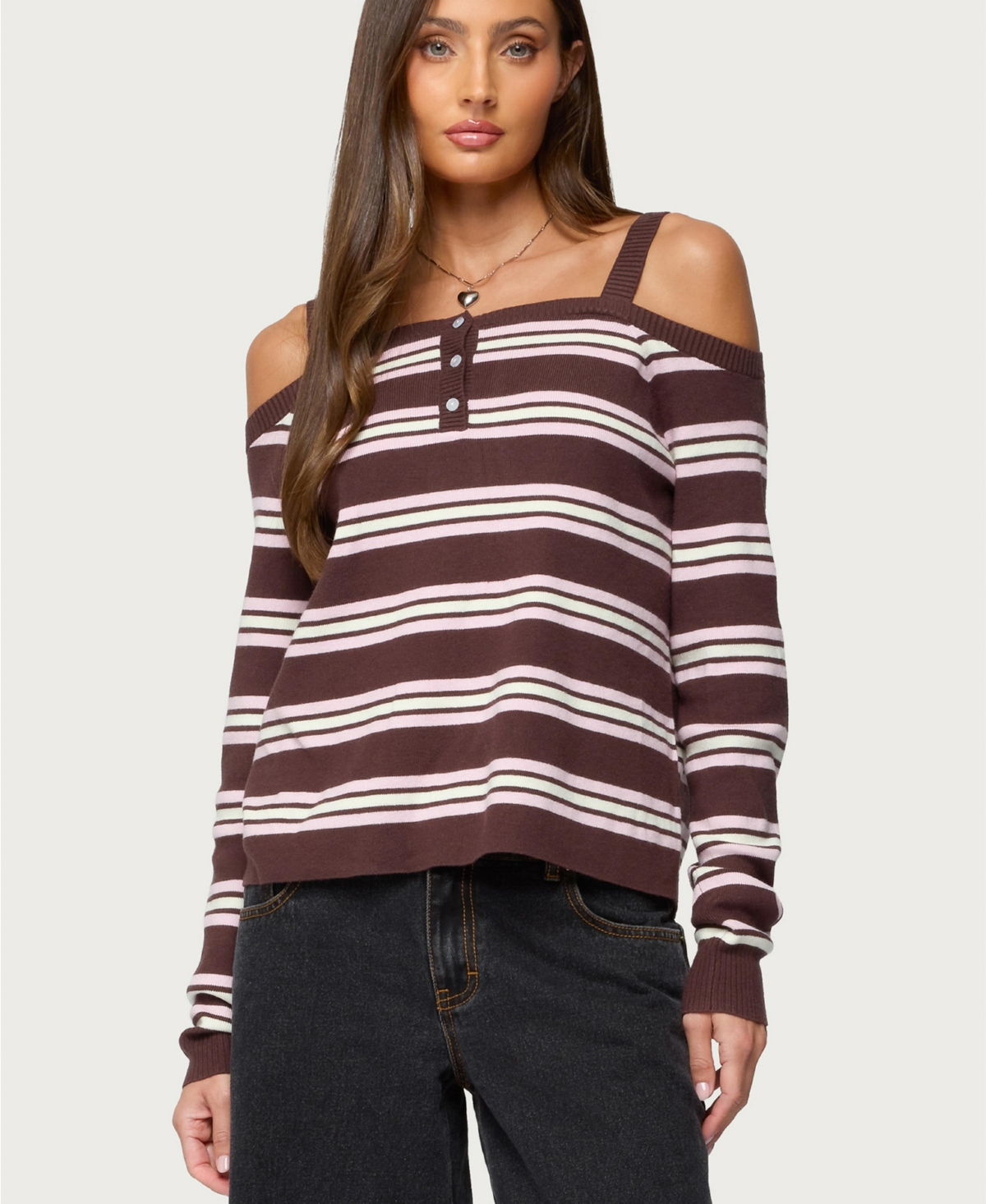 Click here for Edikted Womens Shyla Off Shoulder Striped Knit Top... prices