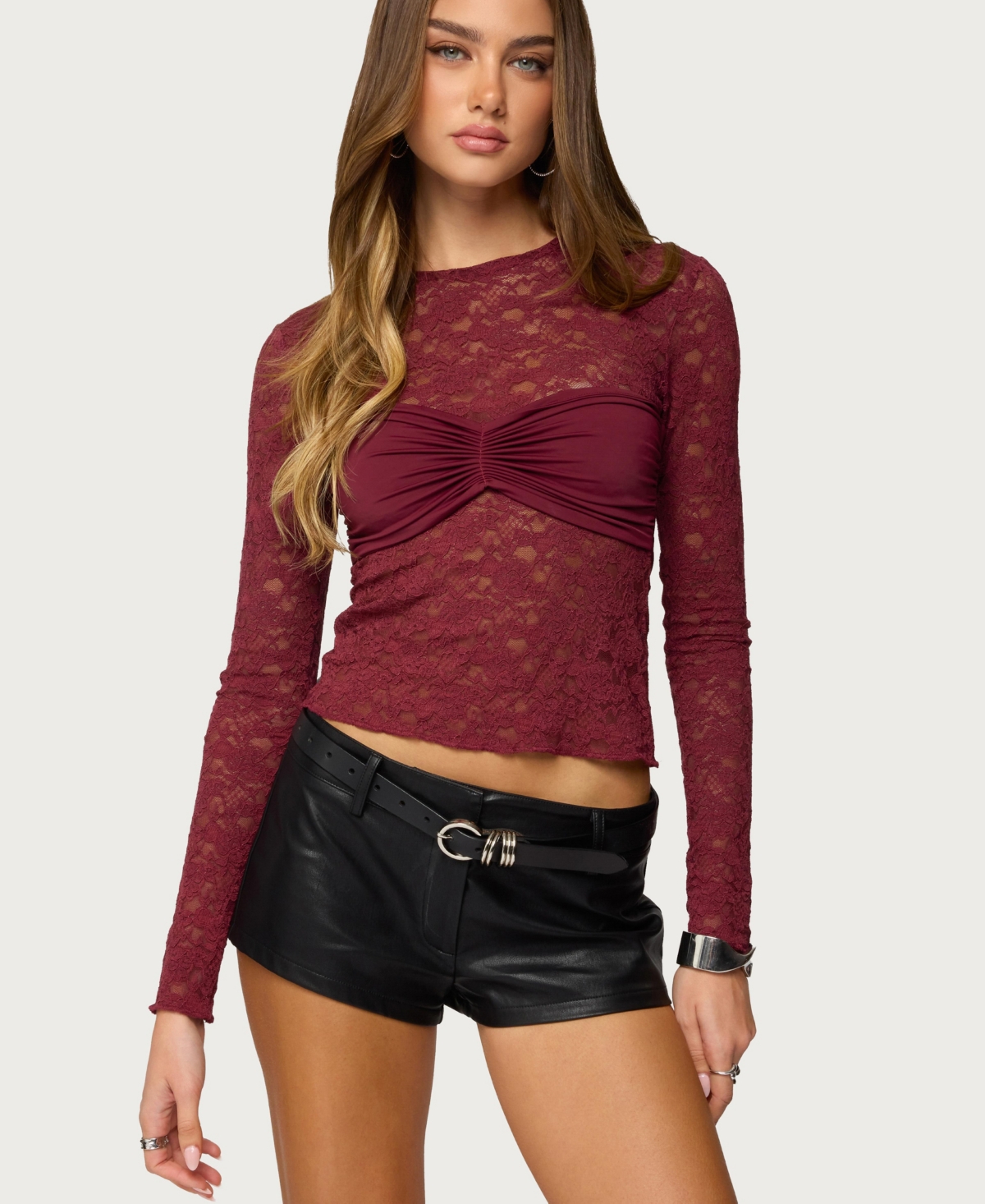 Click here for Edikted Womens Rosette Bandeau Sheer Lace Top - Bu... prices