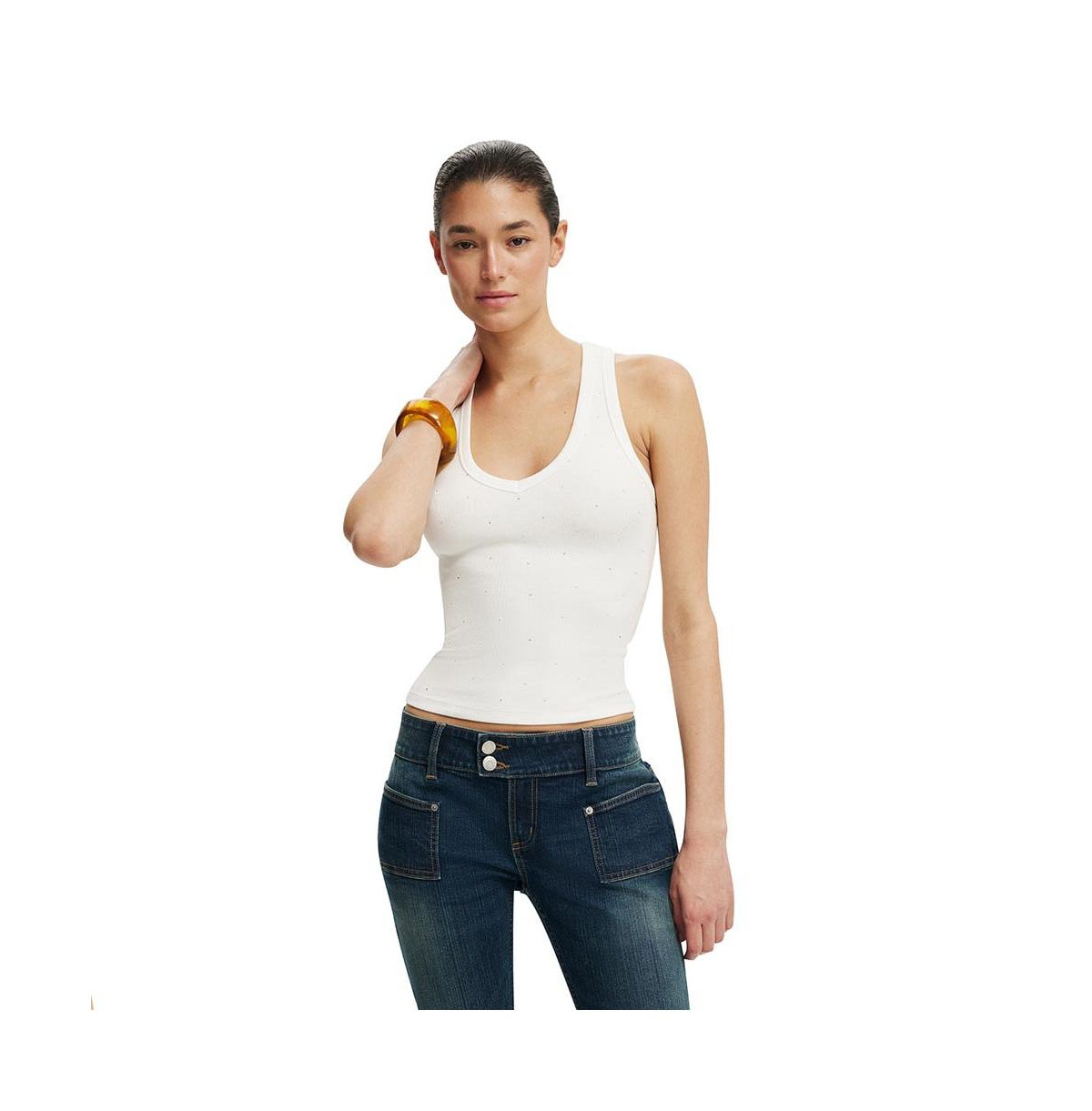 Click here for Cotton On Womens Diamante Racer Back - Vintage whi... prices