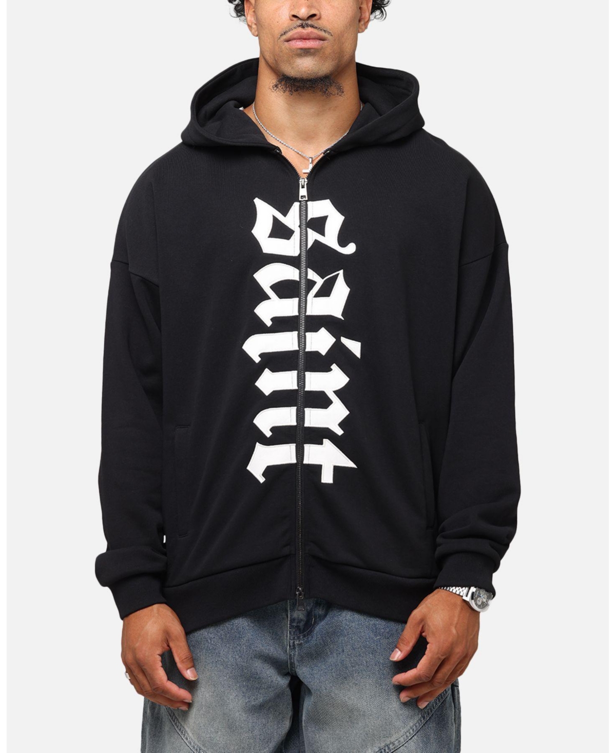 Click here for Saint Morta Mens Gothic Distressed Zip Hoodie - Bl... prices