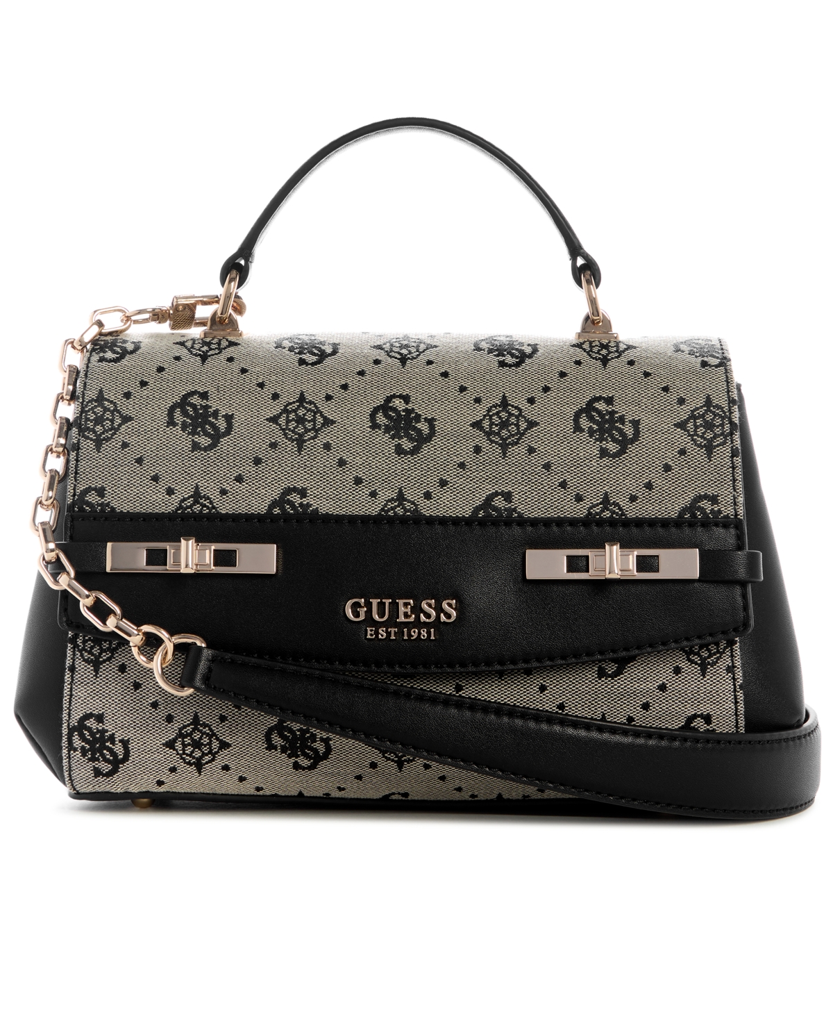 Click here for Guess Melinda Logo Small Top Handle Bag - Black Lo... prices