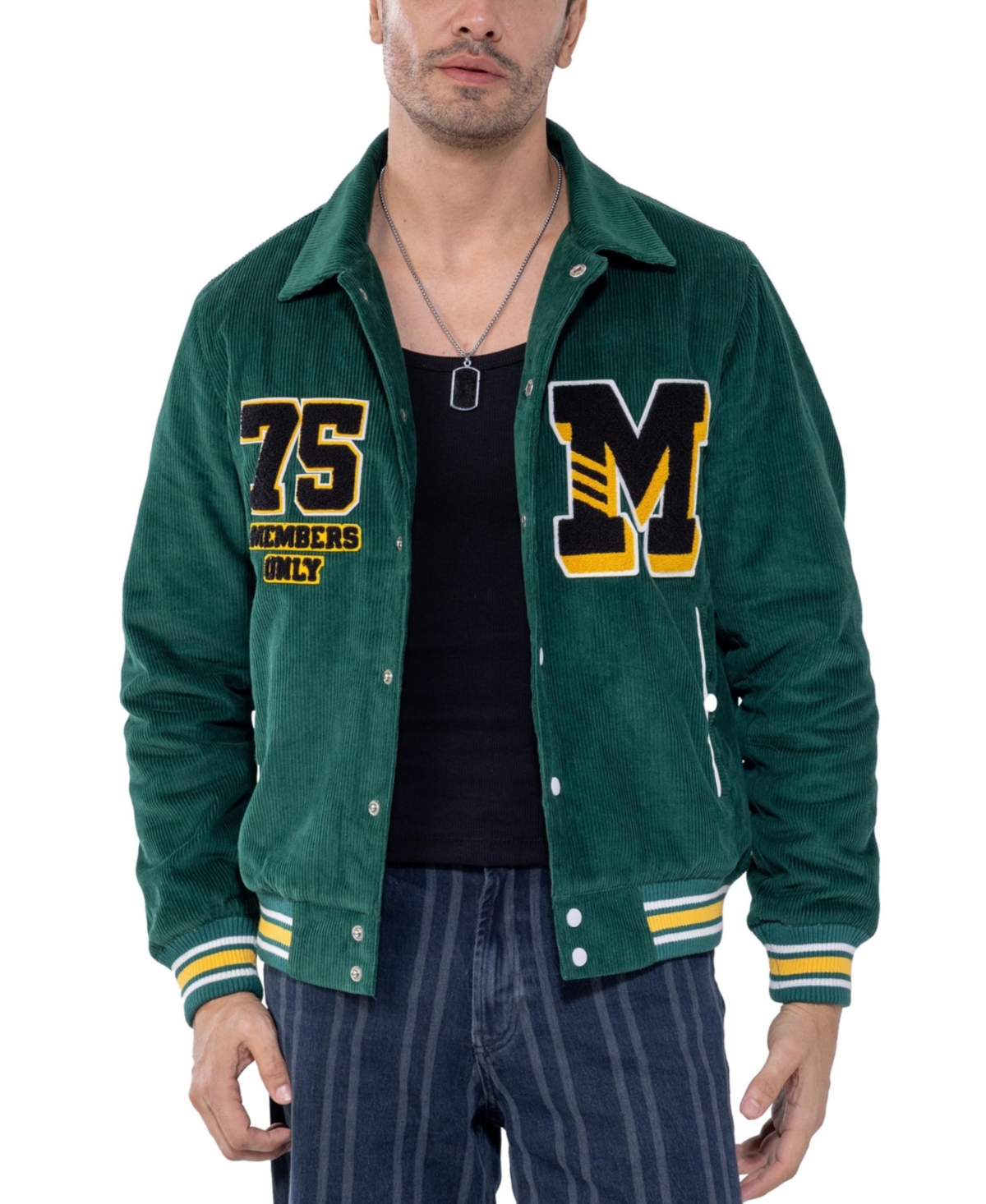 Click here for Members Only Mens Corduroy Varsity Jacket - Green prices