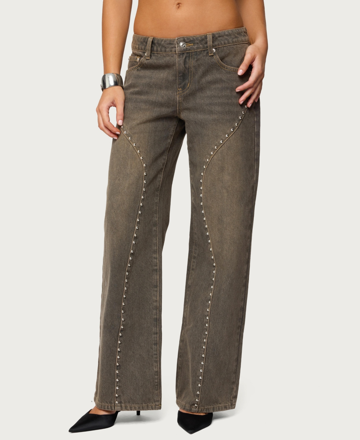 Click here for Edikted Womens Charliza Stud Low Rise Baggy Jeans... prices