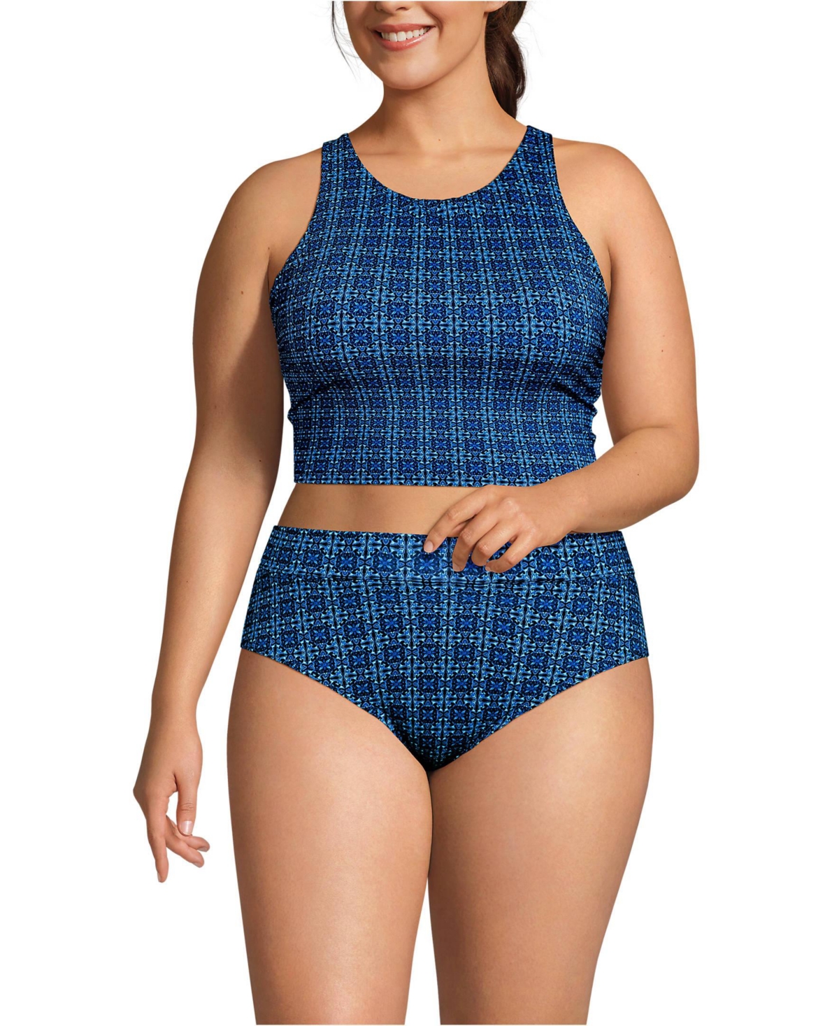Click here for Lands End Plus Size High Neck Racerback Midkini To... prices
