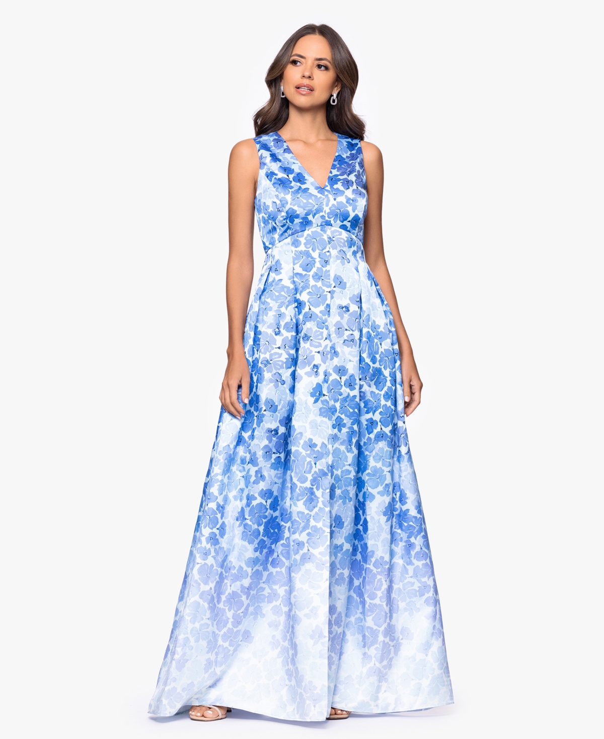 Click here for Betsy & Adam Womens Floral Printed V-Neck Gown - B... prices