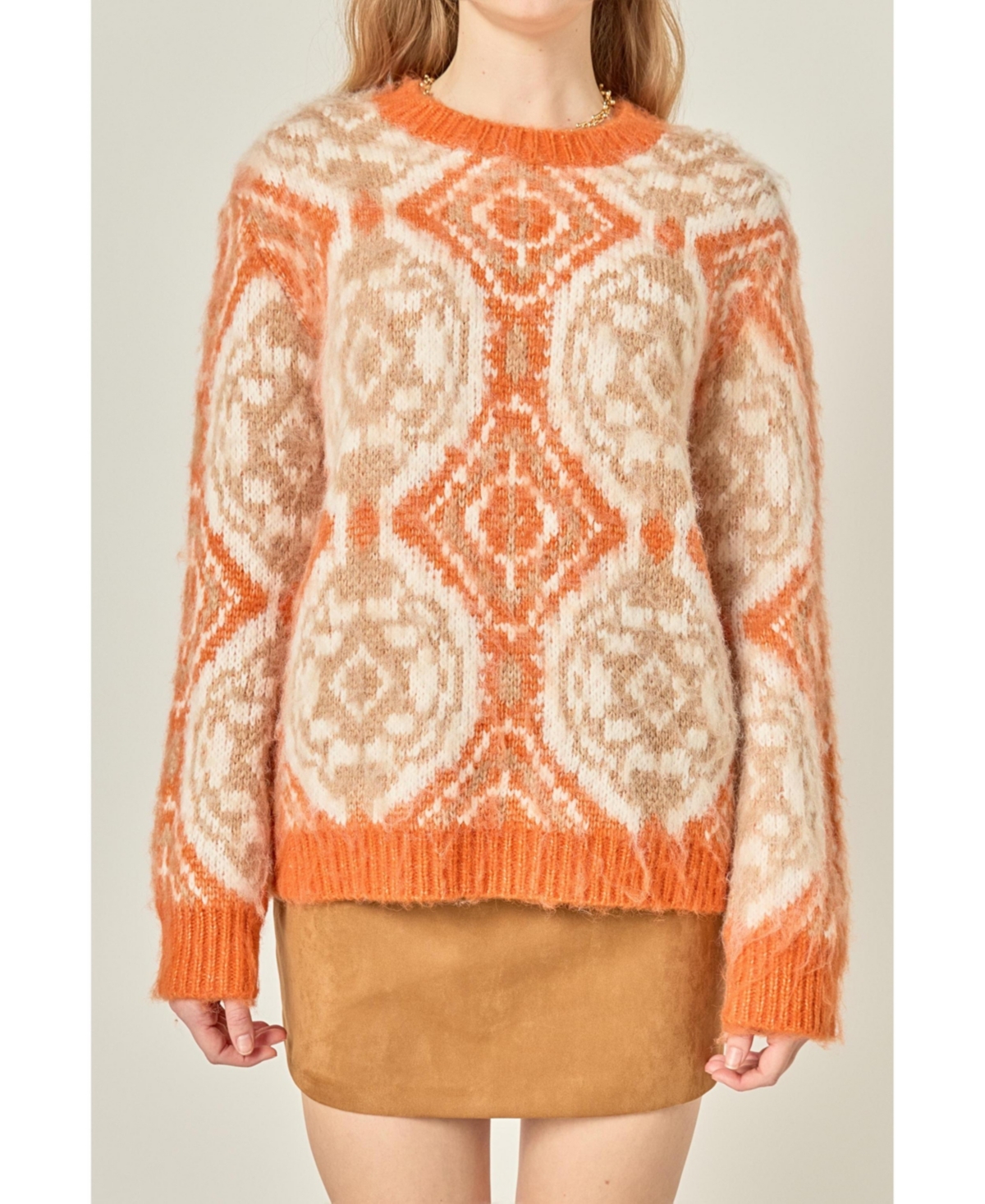 Click here for Womens Brushed Mohair Tie Dye Sweater - Orange prices