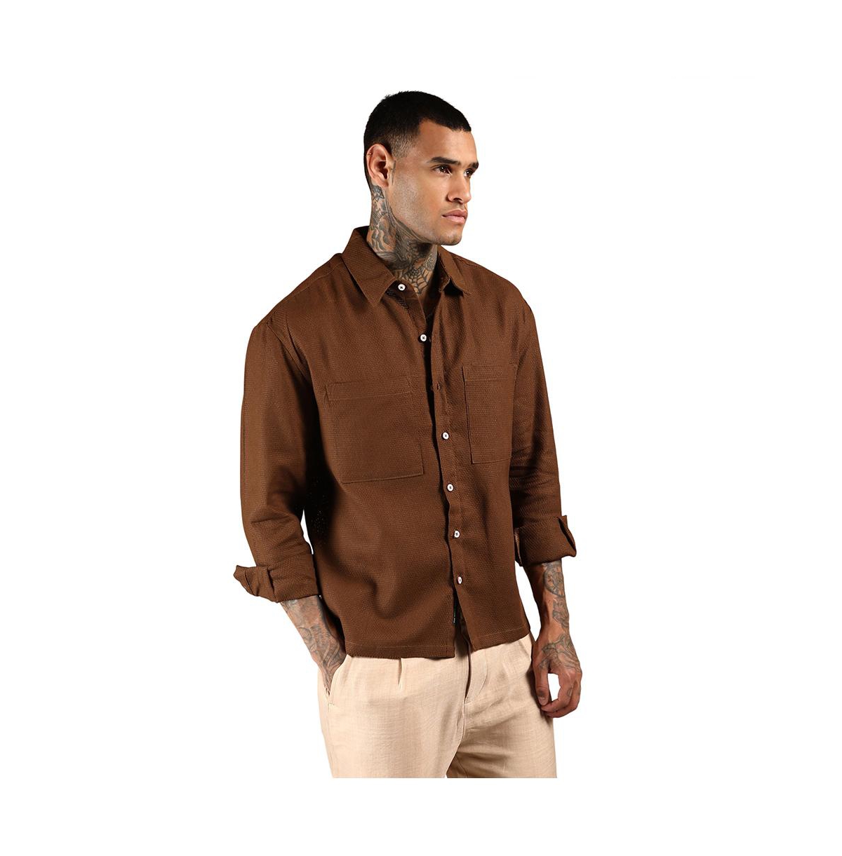 Click here for Campus Sutra Mens Chocolate Brown Solid Canvas Uti... prices