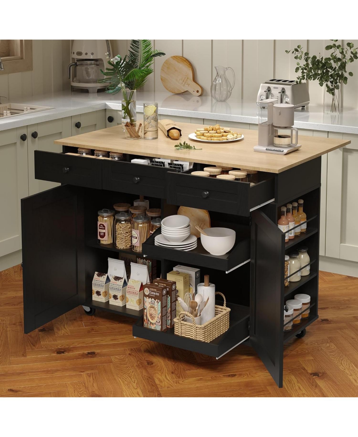Click here for gaomon Rolling Kitchen Island with Drop-Leaf Top... prices