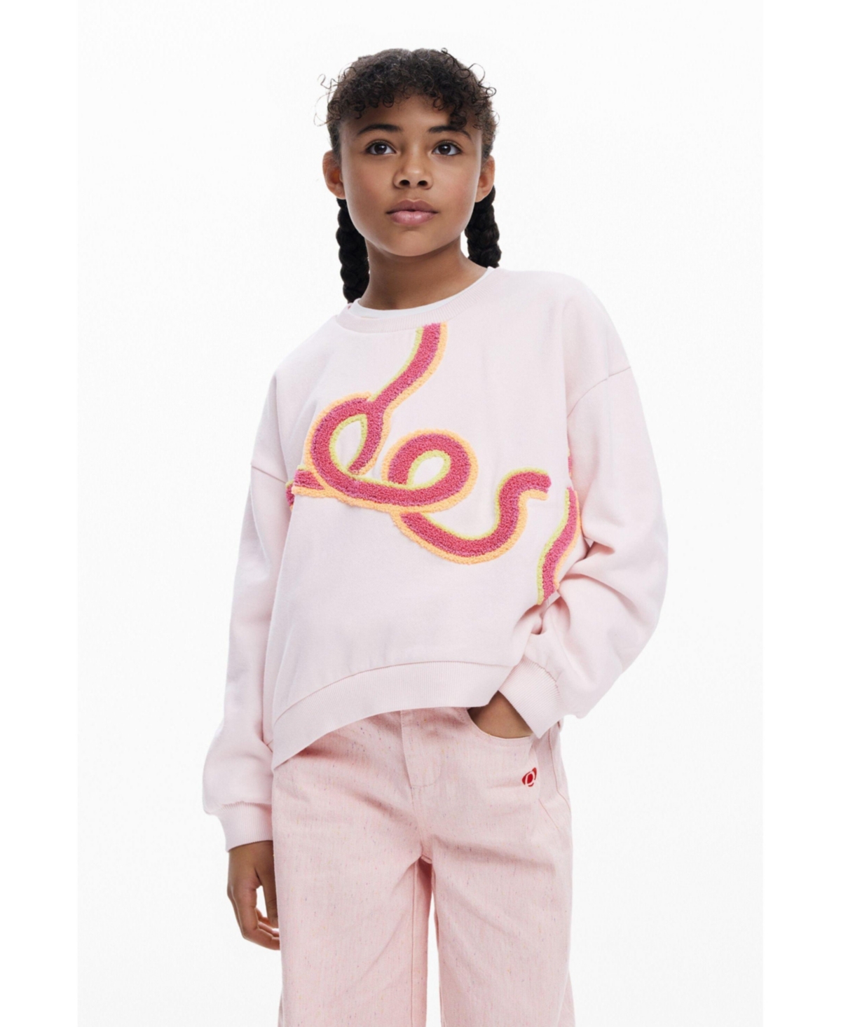 Click here for Desigual Girlss Loop logo Sweatshirt - Light pink prices