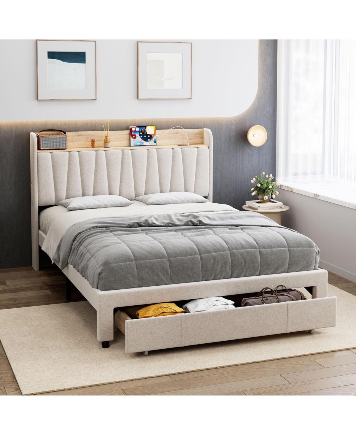 Click here for gaomon Easy Assembly Queen Size Bed Frame Space Sa... prices