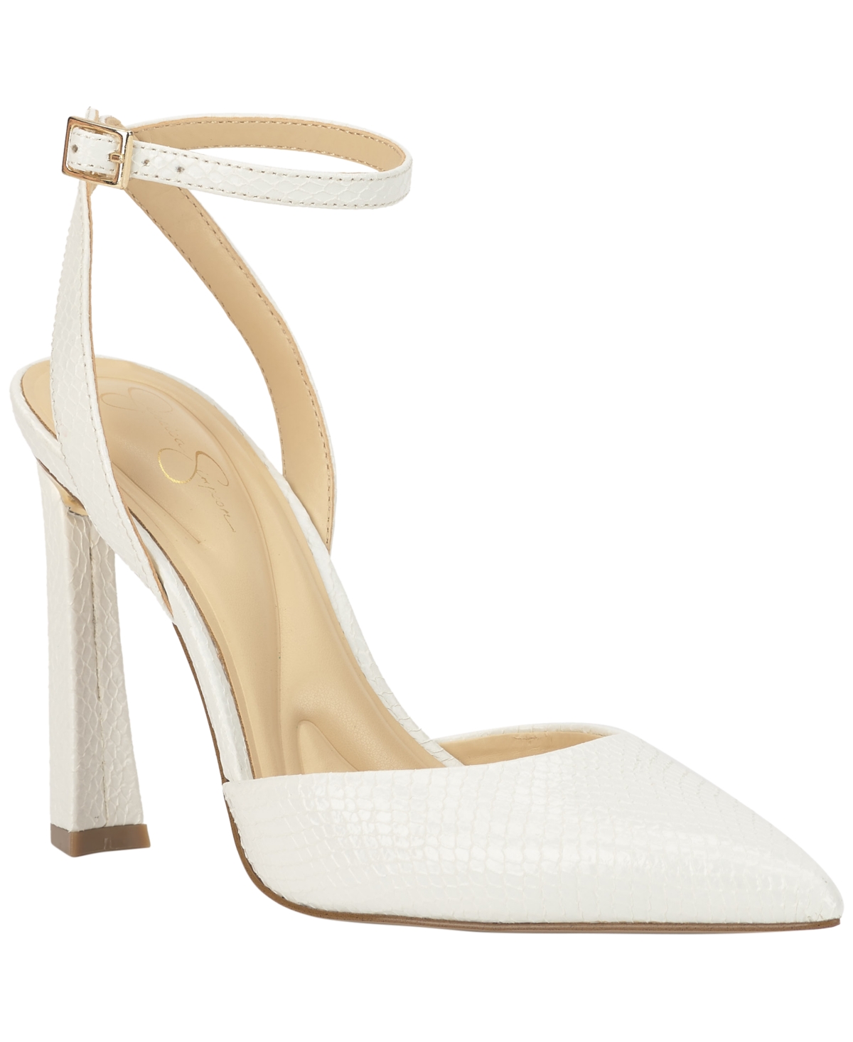 Jessica Simpson Womens Ocanna Two-Piece Pointed-Toe Pumps - Bright White Snake