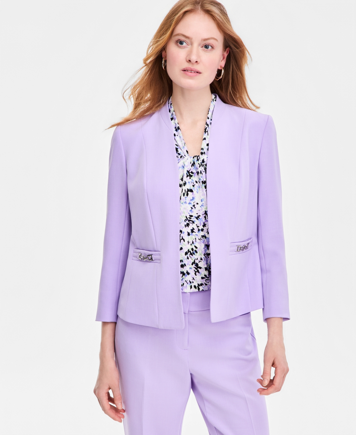 Click here for Kasper Womens Seamed Buckle-Trim Cardigan - Lavend... prices