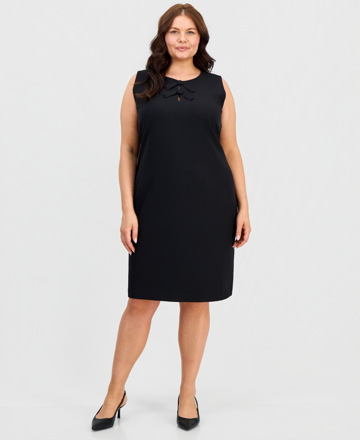 Click here for Kasper Plus Size Sleeveless Bow-Detail Dress - Bla... prices