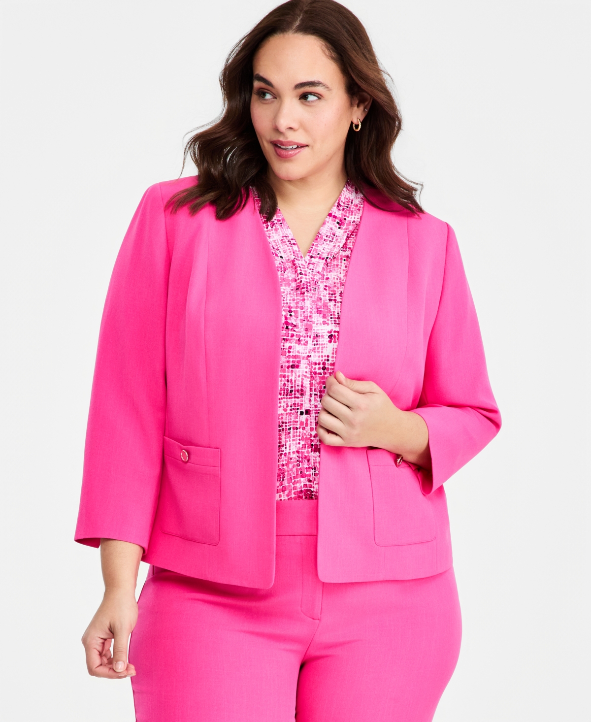 Click here for Kasper Plus Size Seamed Patch-Pocket Cardigan Jack... prices