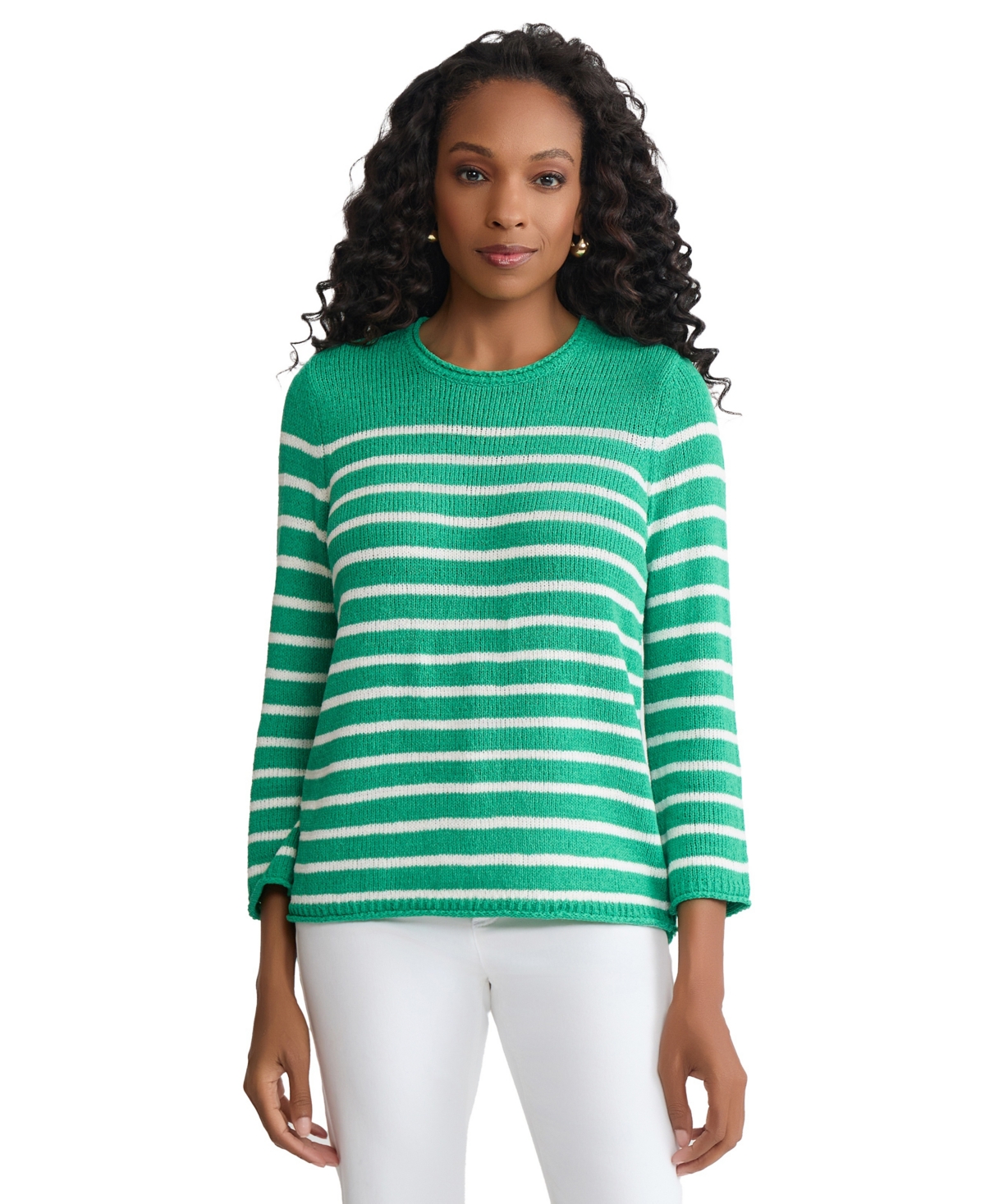 Click here for Jones New York Womens Crew Neck Top - Kelly/White prices