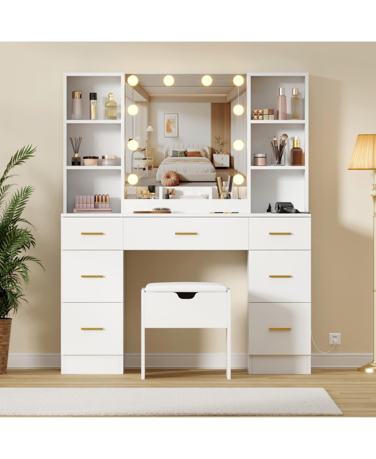 Click here for gaomon Makeup Vanity Desk with Lighted Mirror  Lar... prices