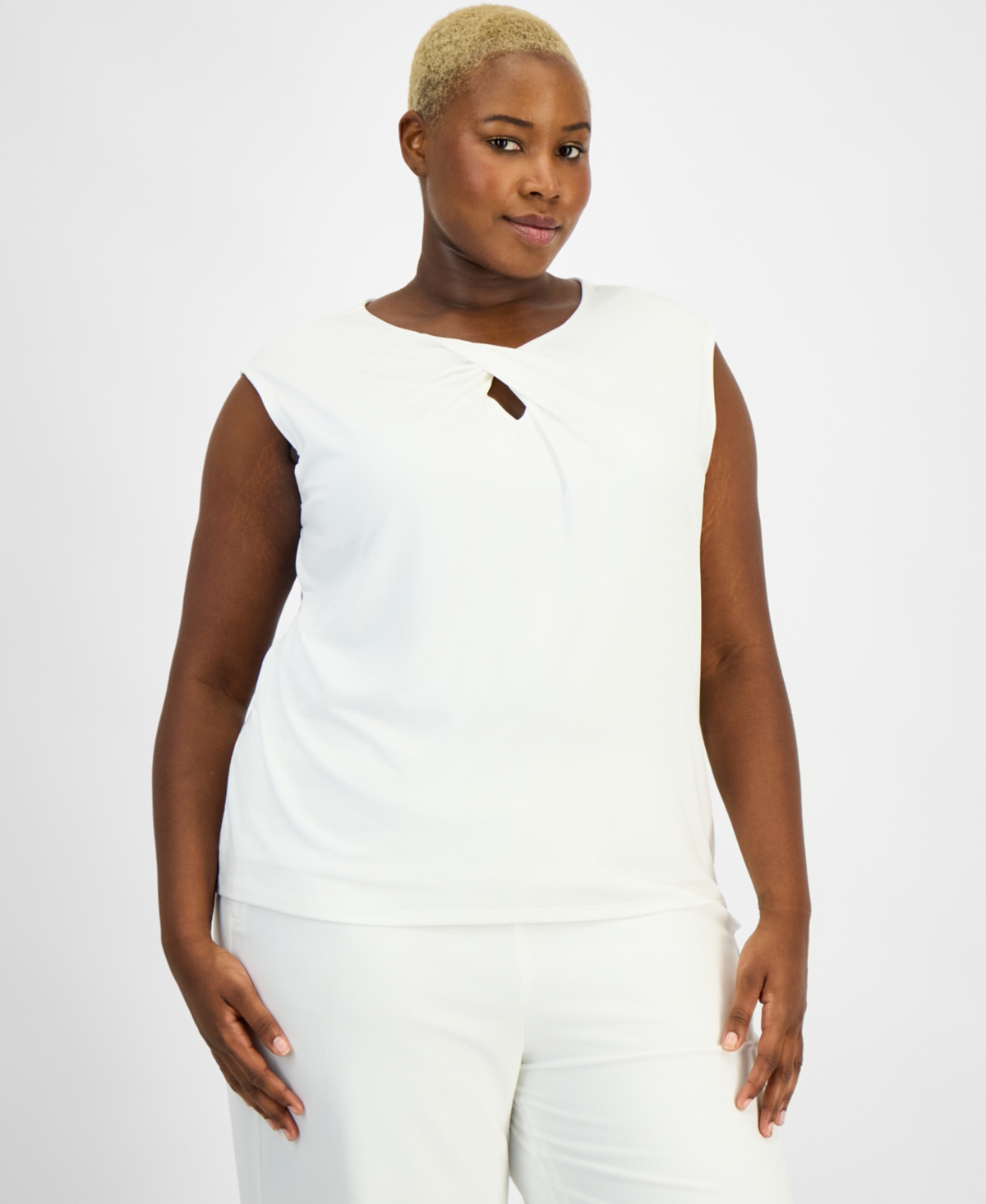 Click here for Kasper Plus Size Sleeveless Twisted-Neck Top - Lil... prices