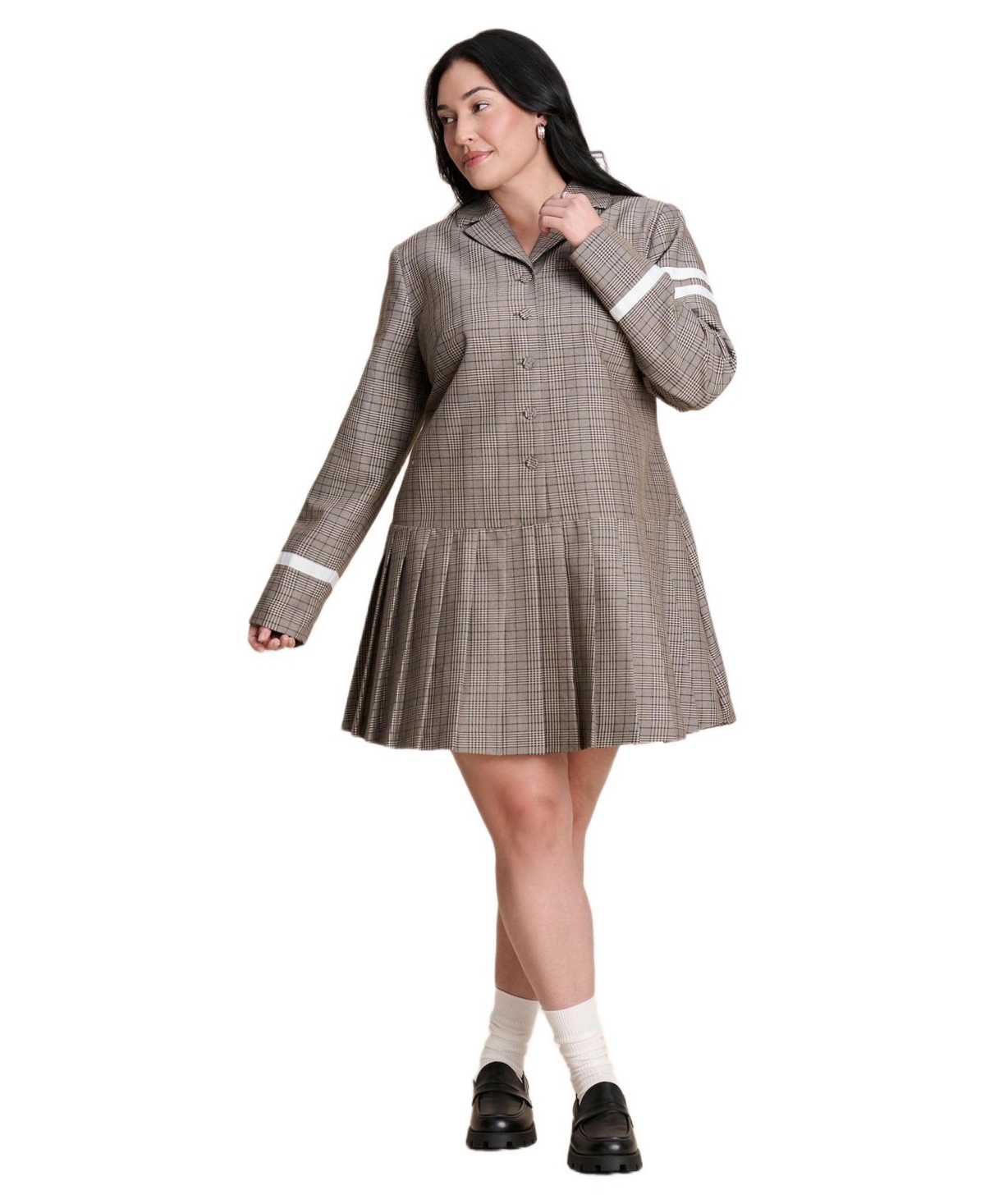 Click here for Eloquii Womens Pleated Plaid Mini Dress - Brown pl... prices