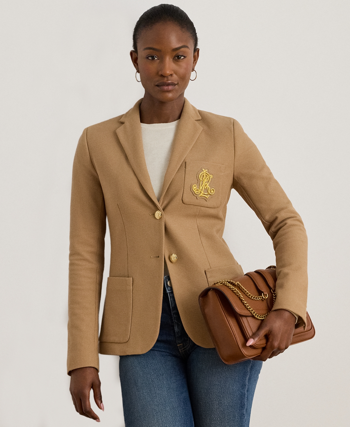 Lauren Ralph Lauren Petite Bullion Jacquard Blazer - Classic Camel