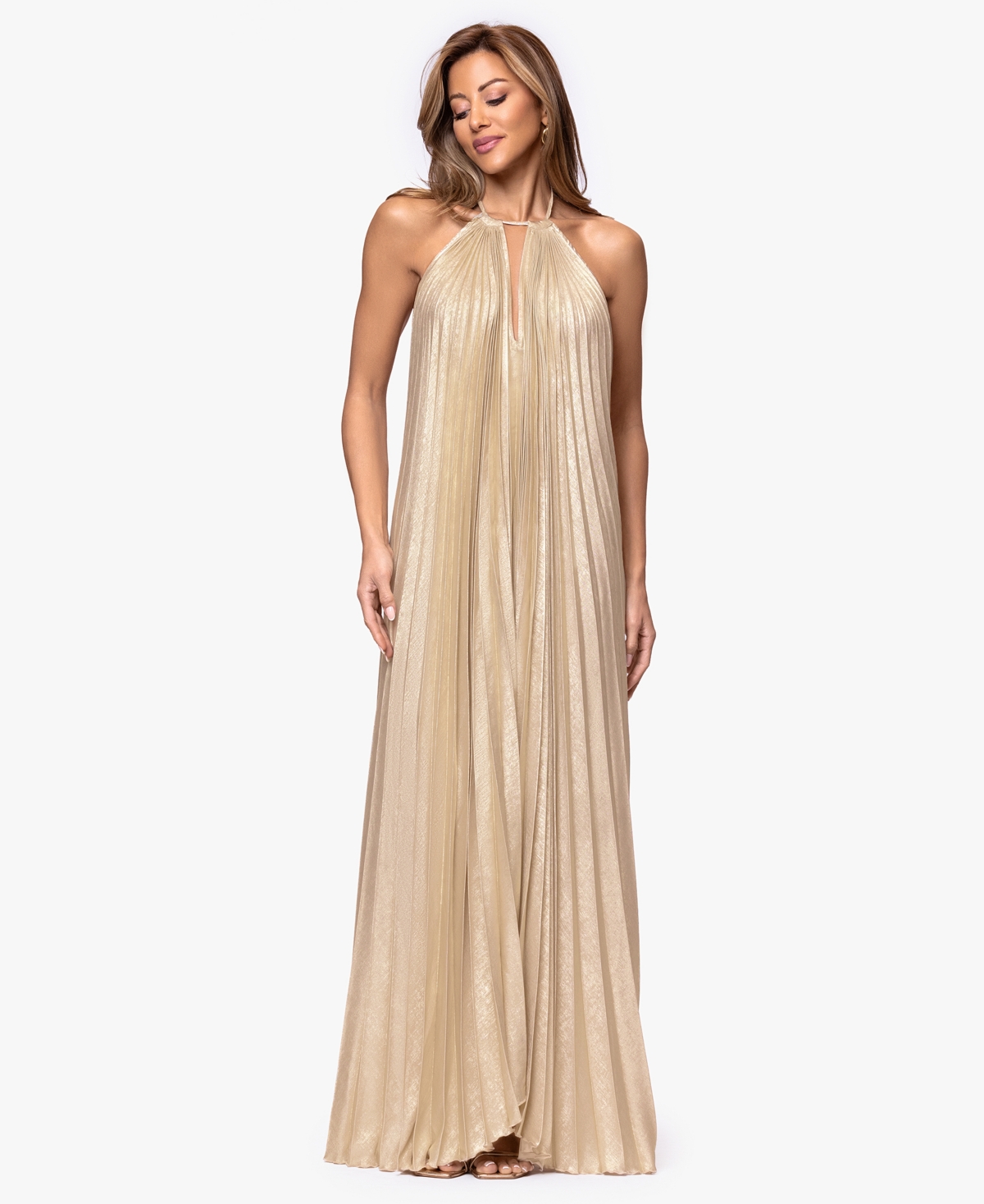 Click here for Xscape Womens Pleated Halter Neck Ball Gown - Gold prices