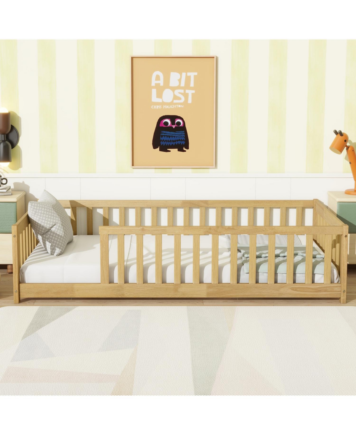 Click here for Streamdale Furniture Twin Floor Bed with Fence  Ru... prices