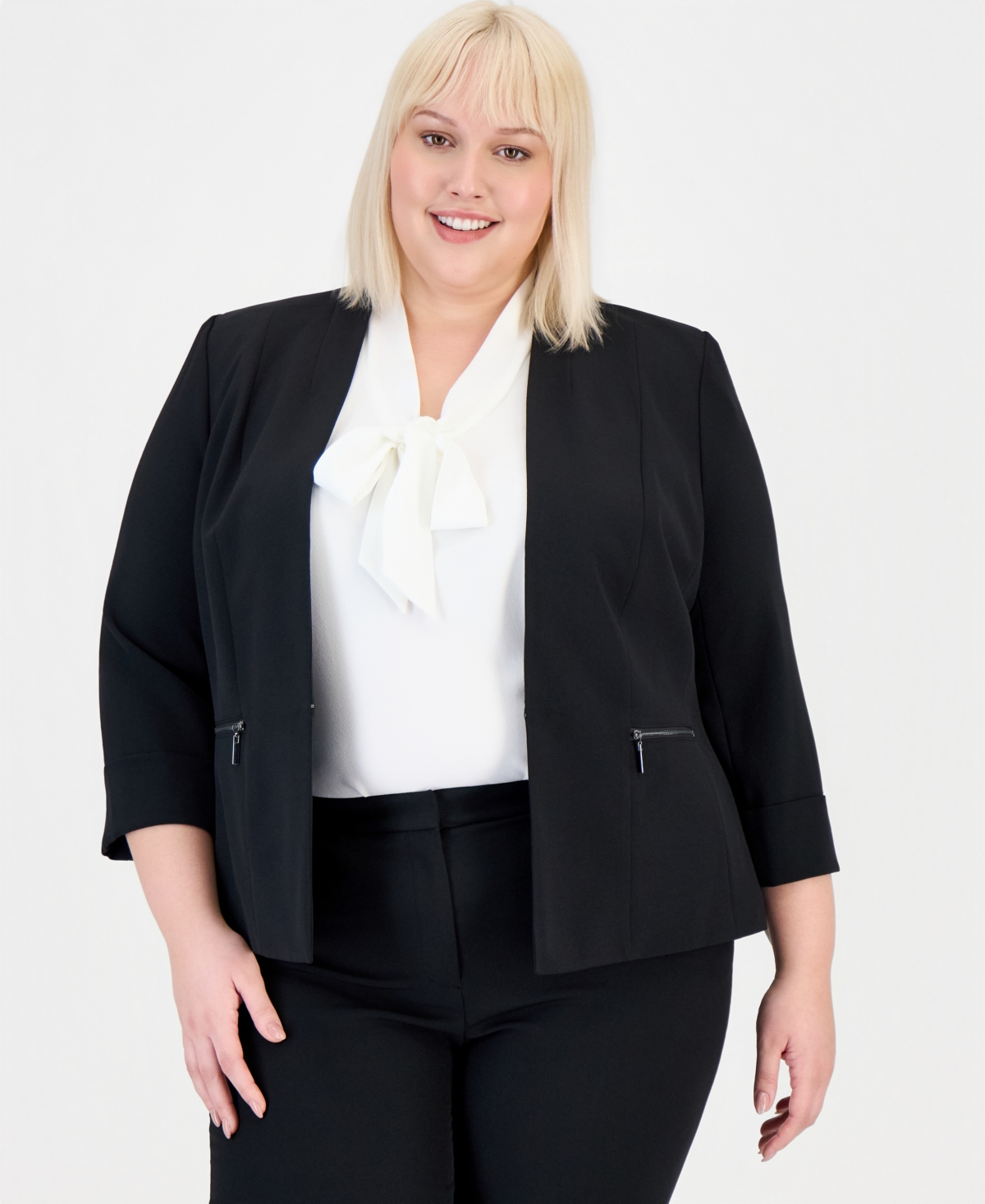 Click here for Kasper Plus Size 3/4-Sleeve Collarless Blazer - Bl... prices