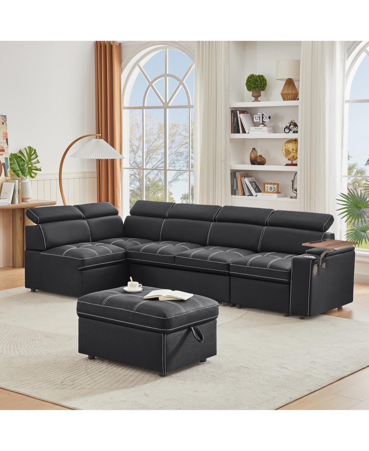 Click here for Streamdale Furniture Black Fabric Sectional Sofa w... prices