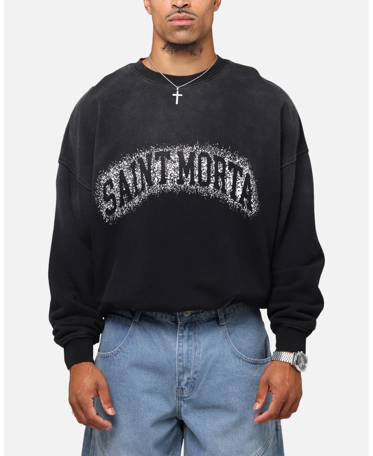 Click here for Saint Morta Mens Spray Logo Crewneck - Black prices