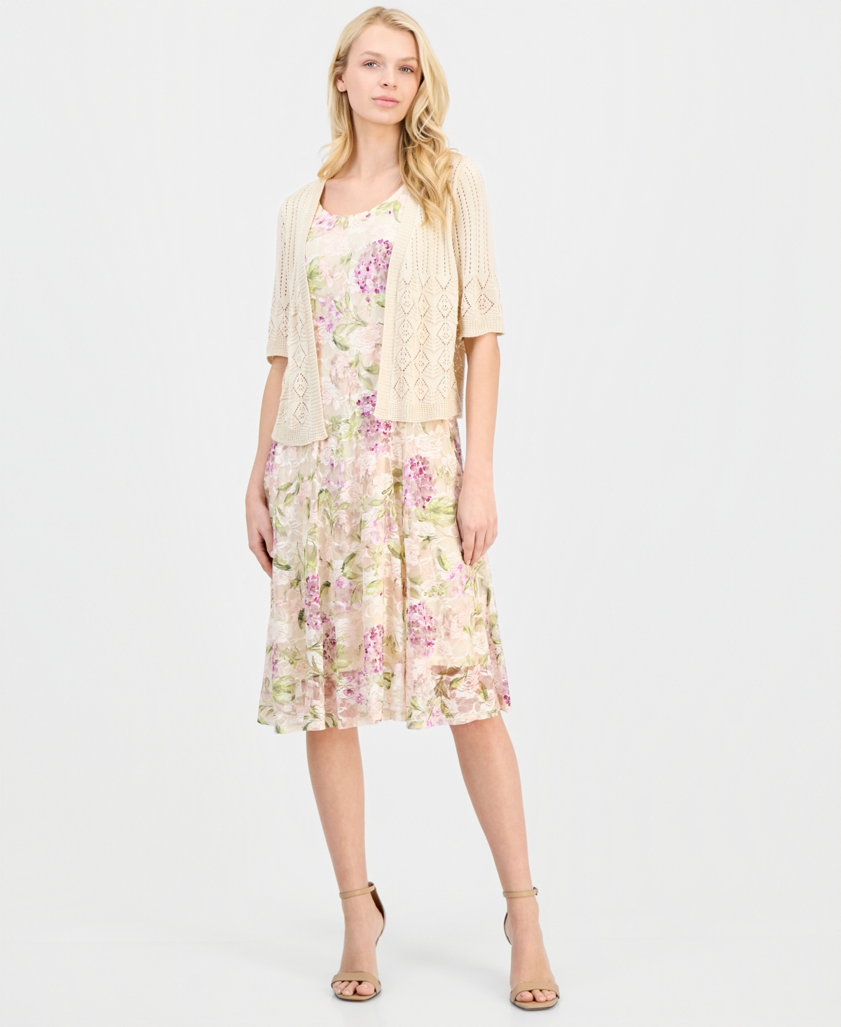 Click here for Robbie Bee Plus Size Pointelle Knit Shrug & Printe... prices