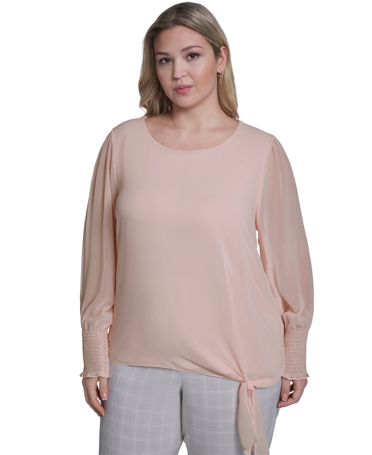 Click here for Calvin Klein Plus Size Mixed Media Long-Sleeve Top... prices