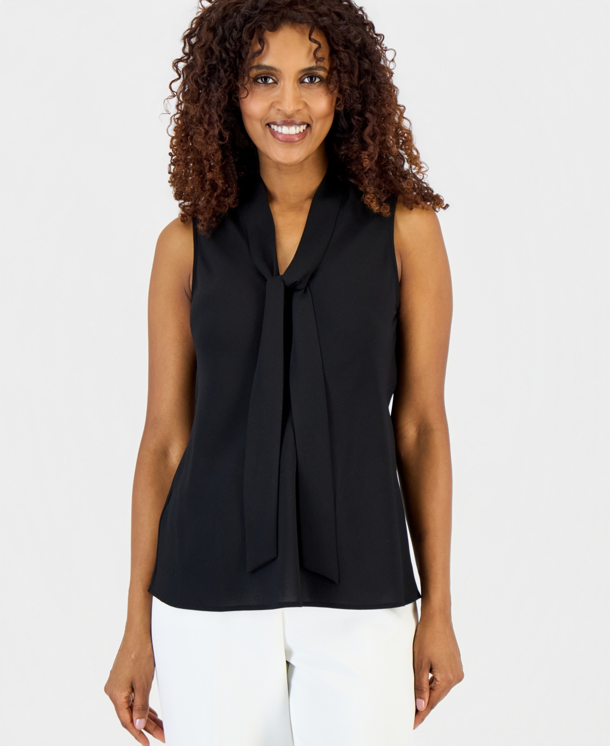 Click here for Kasper Womens Sleeveless Tie-Neck Top  Regular & P... prices
