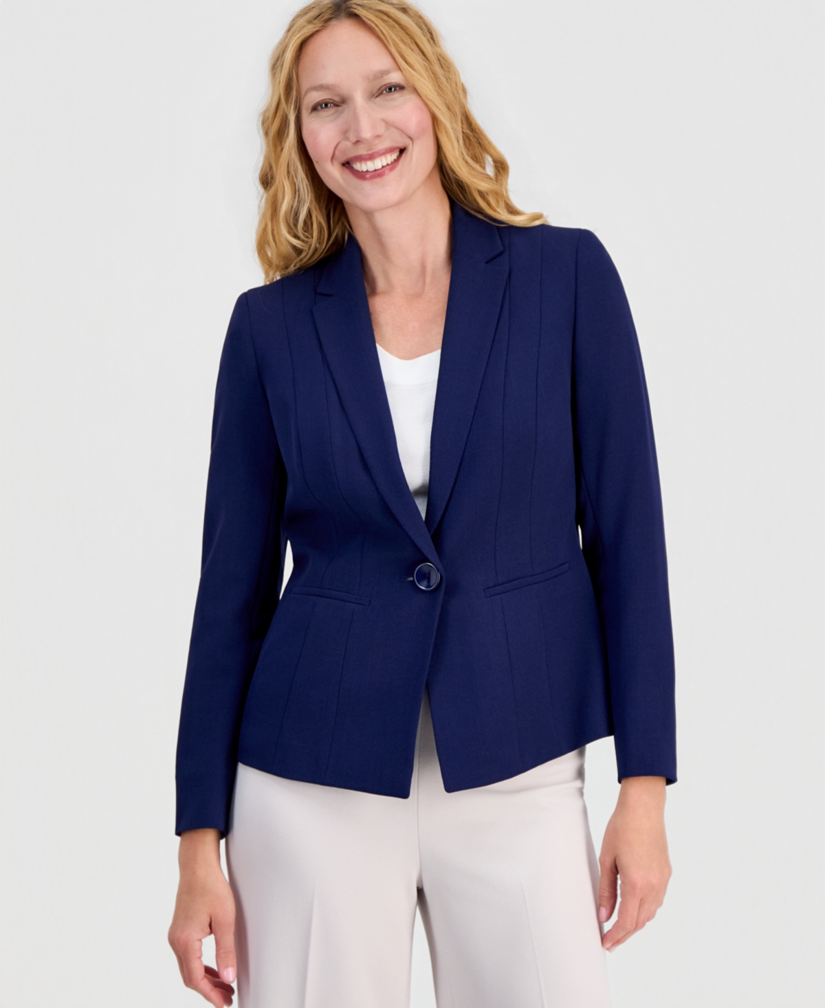 Click here for Kasper Womens Stretch Crepe One Button Blazer  Reg... prices