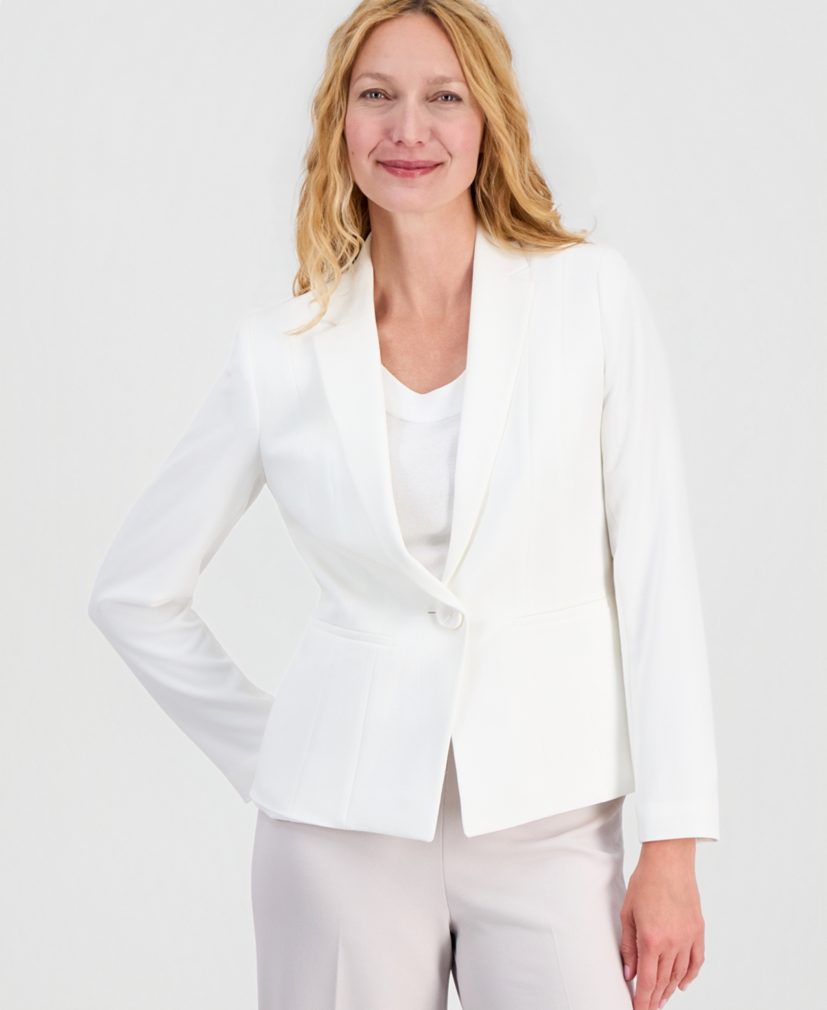 Click here for Kasper Womens Stretch Crepe One Button Blazer  Reg... prices