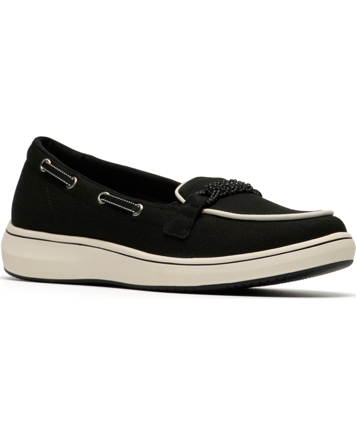 Click here for Clarks Womens BreezeSky Bay Boat Flats - Black Can... prices